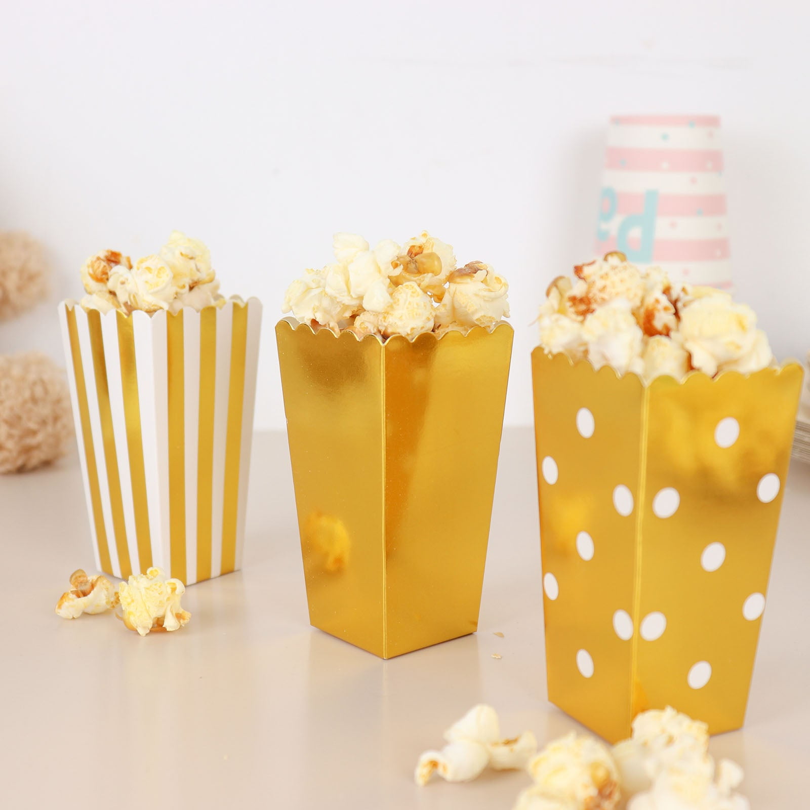Efavormart 36 Pack | 4" White / Gold Cardboard Popcorn Style Favor ...