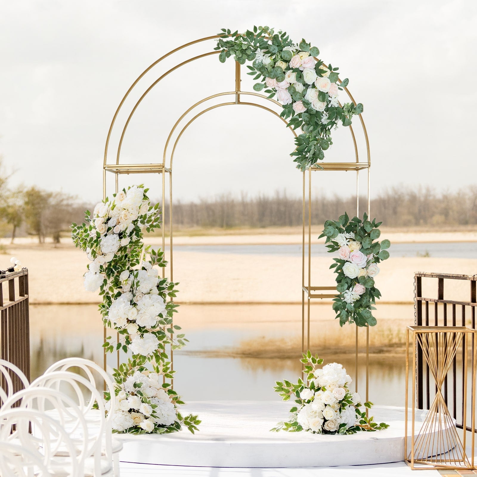 Efavormart 3D Gold Metal Wedding Arch Backdrop Stand with Round Top ...