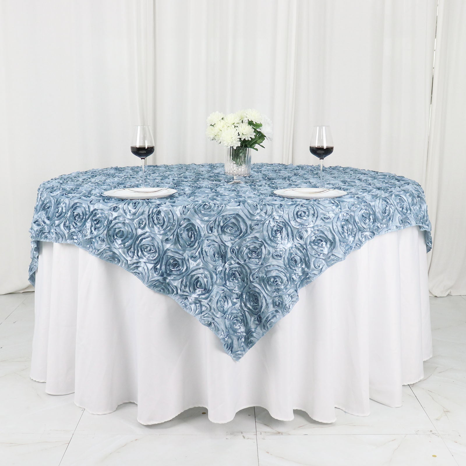 Efavormart 3D Rosette Square Tablecloth Overlay 72"x72"-Dusty Blue ...