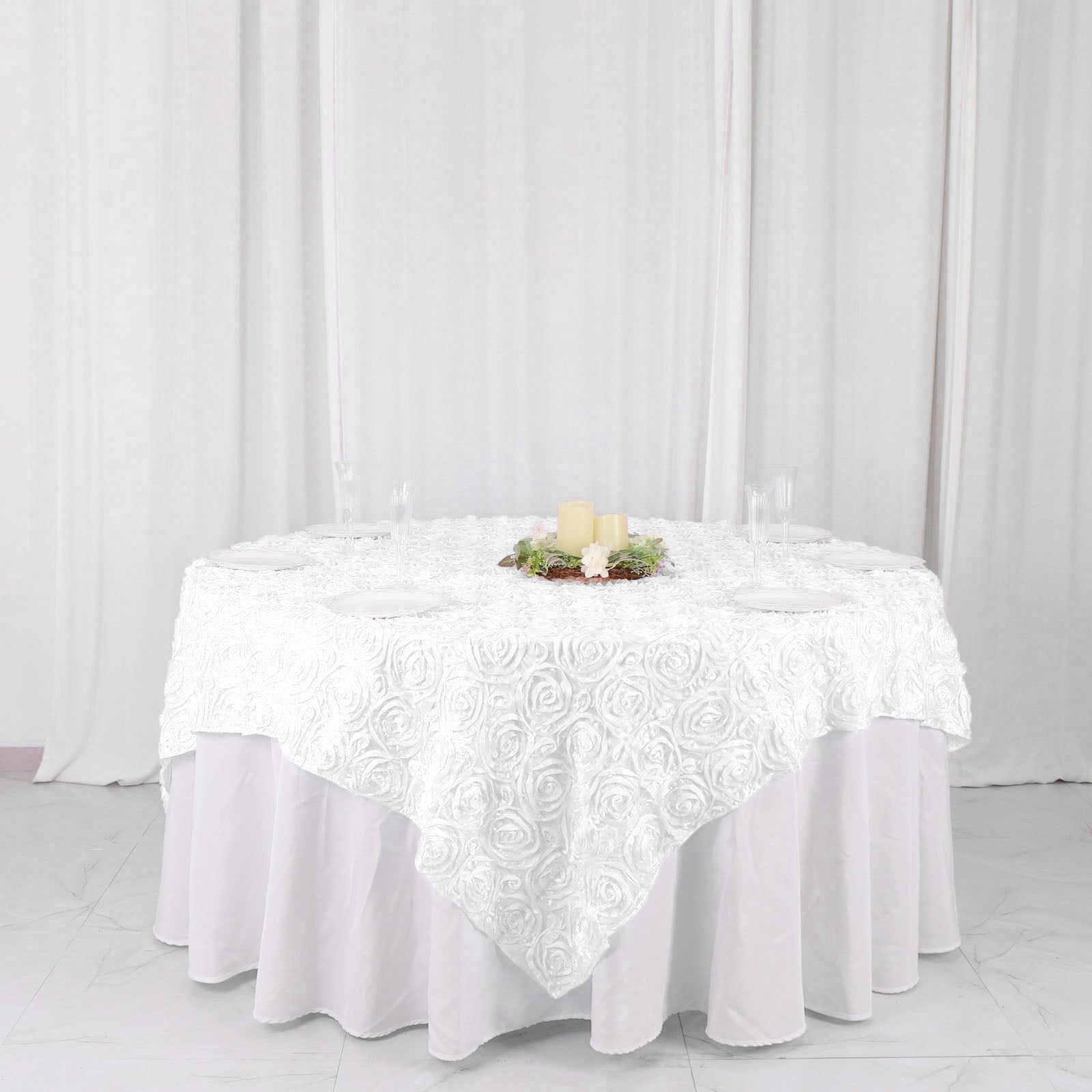 Efavormart 3D Rosette Square Tablecloth Overlay 72"x72"-White Square ...