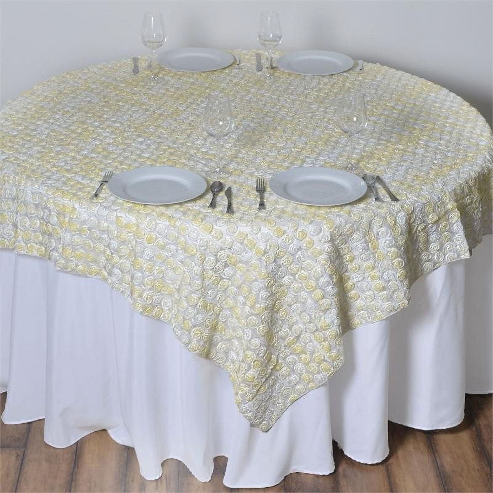 Efavormart 3D Rosettes Square Tablecloth Overlay 72"x72"-Yellow/Ivory ...
