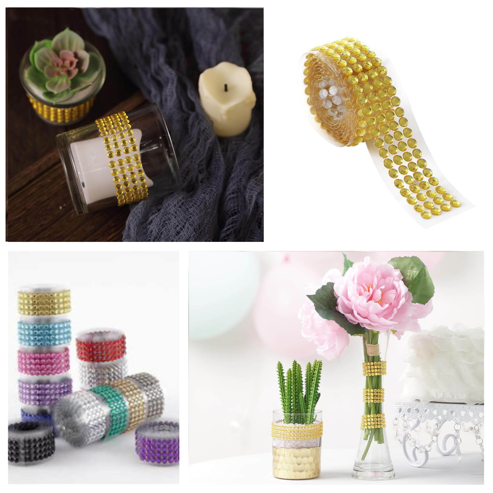 Efavormart 3PCS 3 FT Stick on Rhinestone Gold Tape DIY Self Adhesive ...