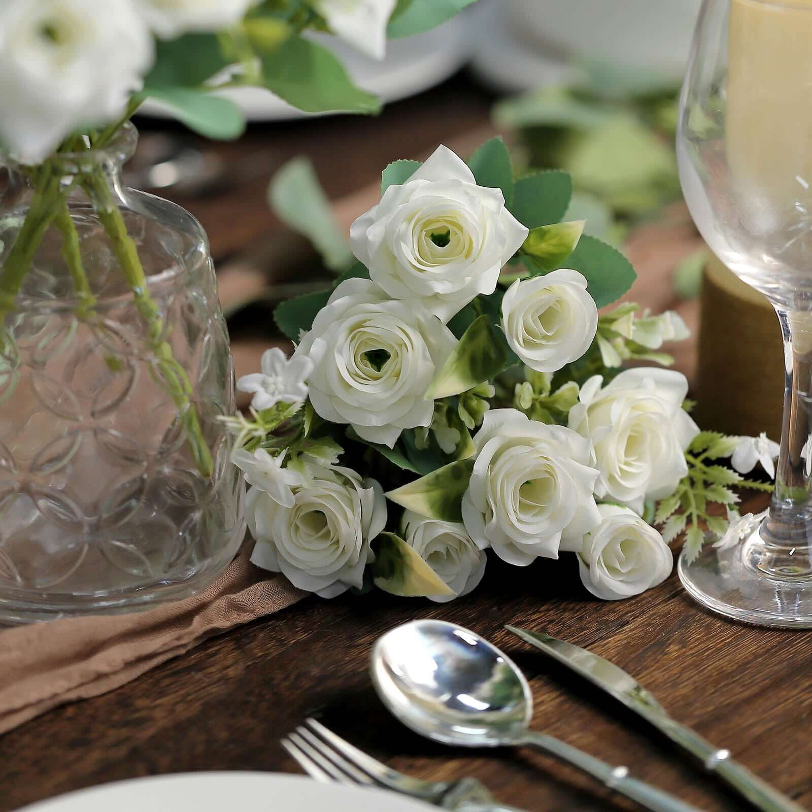 Efavormart 4 Bushes | 12" Ivory Real Touch Artificial Silk Rose Bridal ...