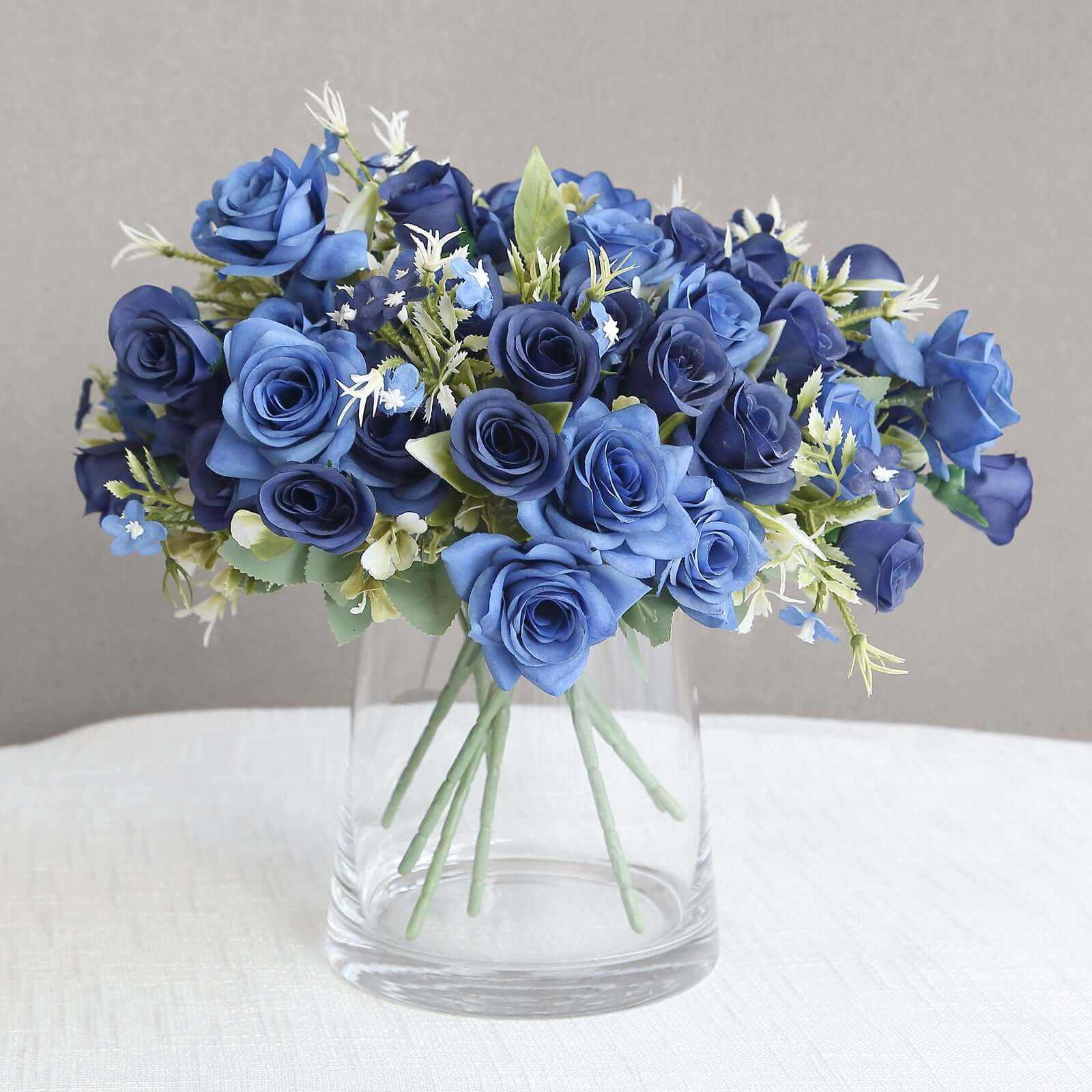 Efavormart 4 Bushes Navy Blue Real Touch Artificial Silk Rose Bridal ...