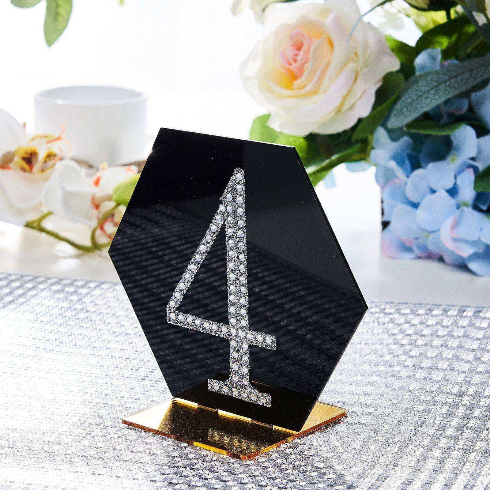 Efavormart 4" Number 4 Silver Self-Adhesive Rhinestone Number Stickers ...