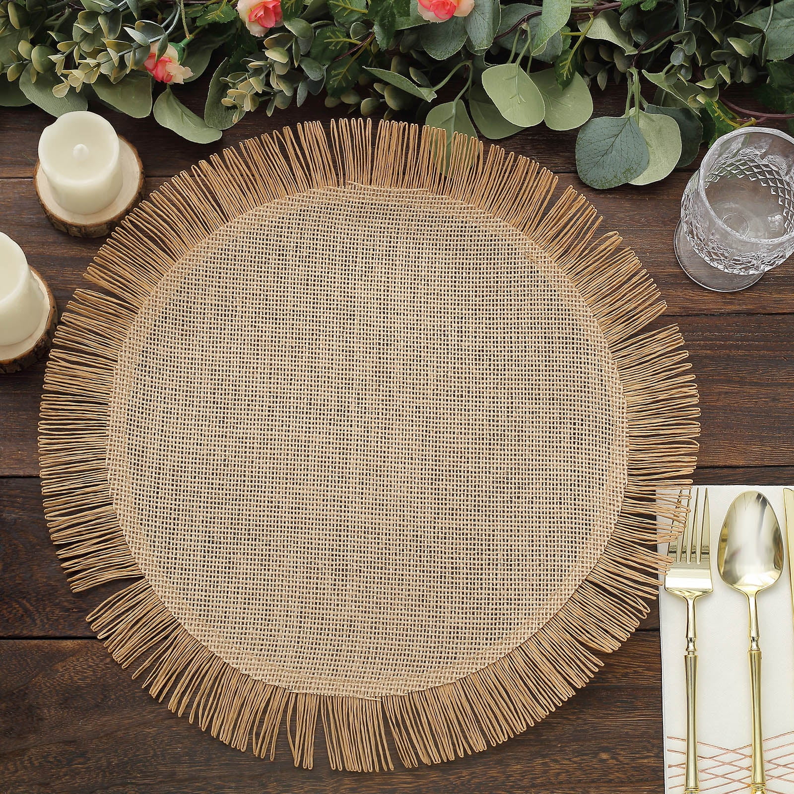 Efavormart 4 Pack | 16" Natural Jute Boho Chic Fringe Edge Table ...
