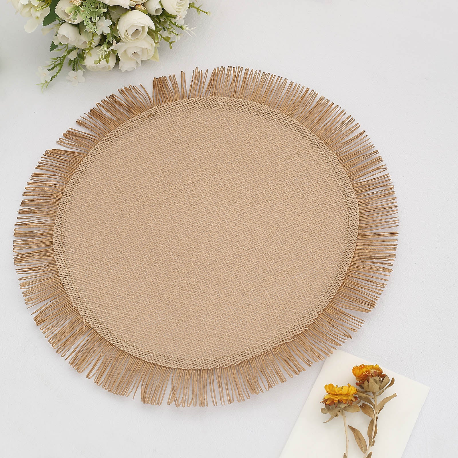 Efavormart 4 Pack | 16" Natural Jute Boho Chic Fringe Edge Table ...