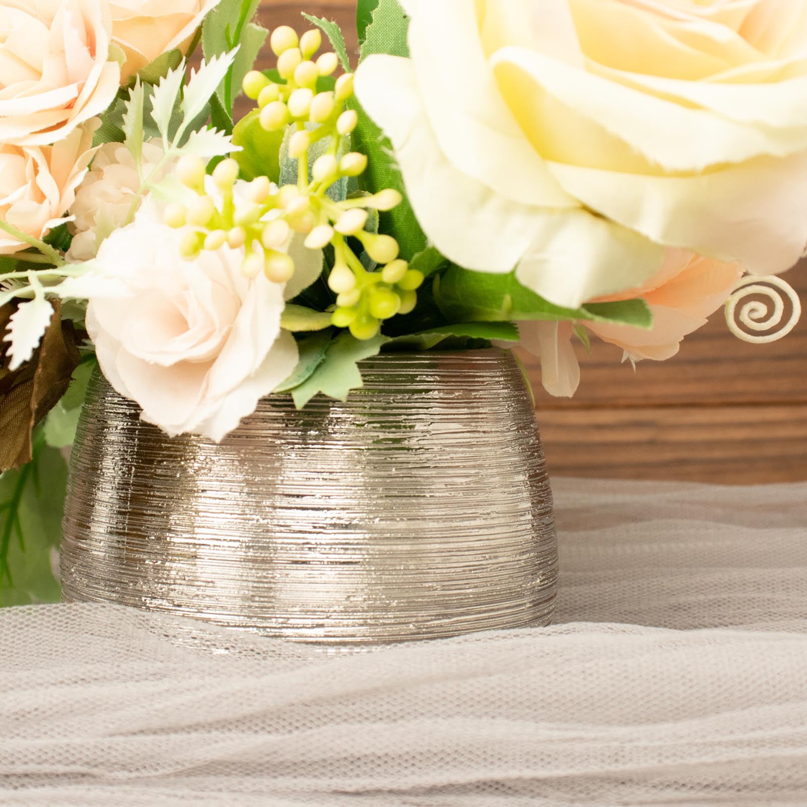Efavormart 4 Pack | 3" Silver Textured Ceramic Flower Vase Pots, Round ...