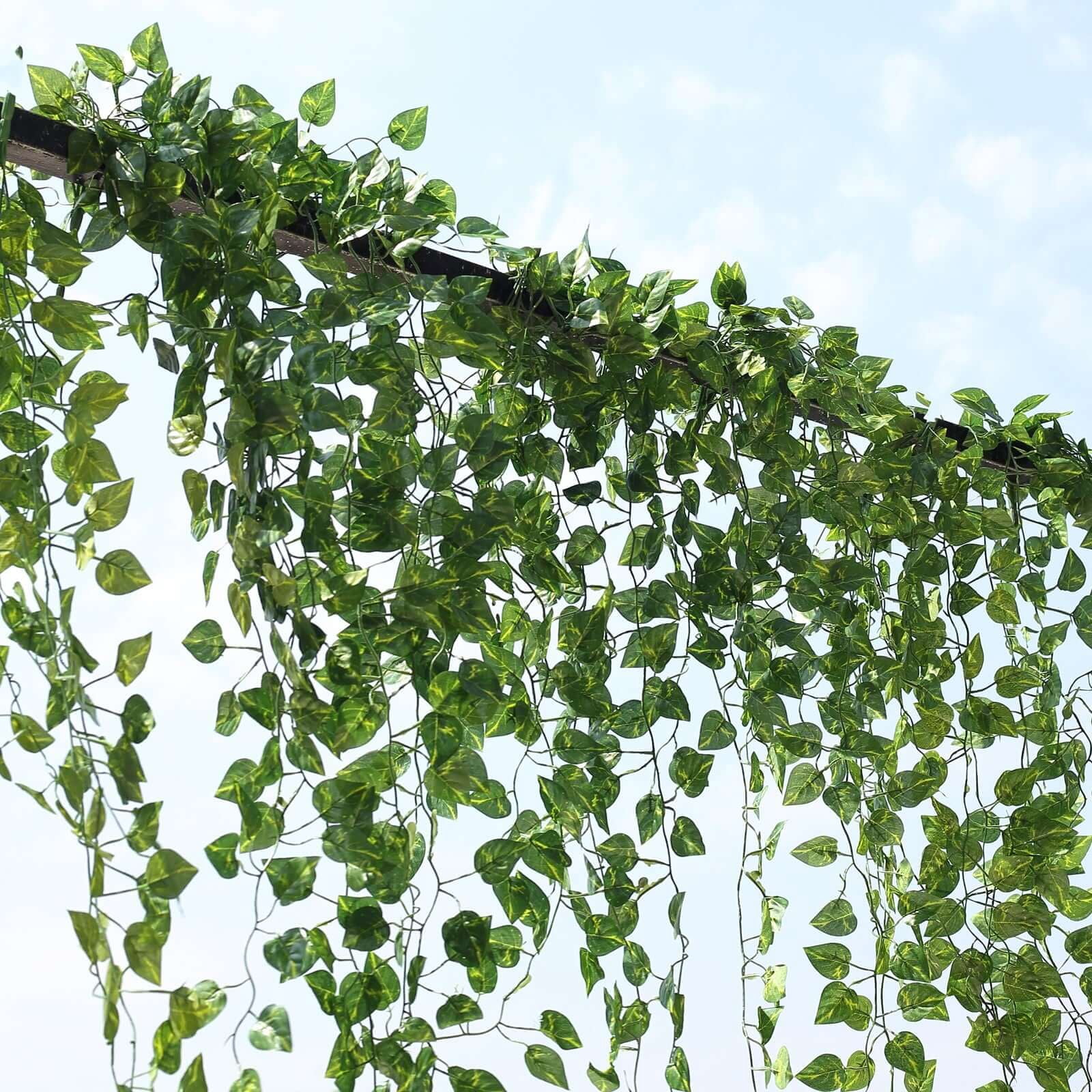 Efavormart 4 Pack Green Silk Pothos Artificial Hanging Plants, Fake ...