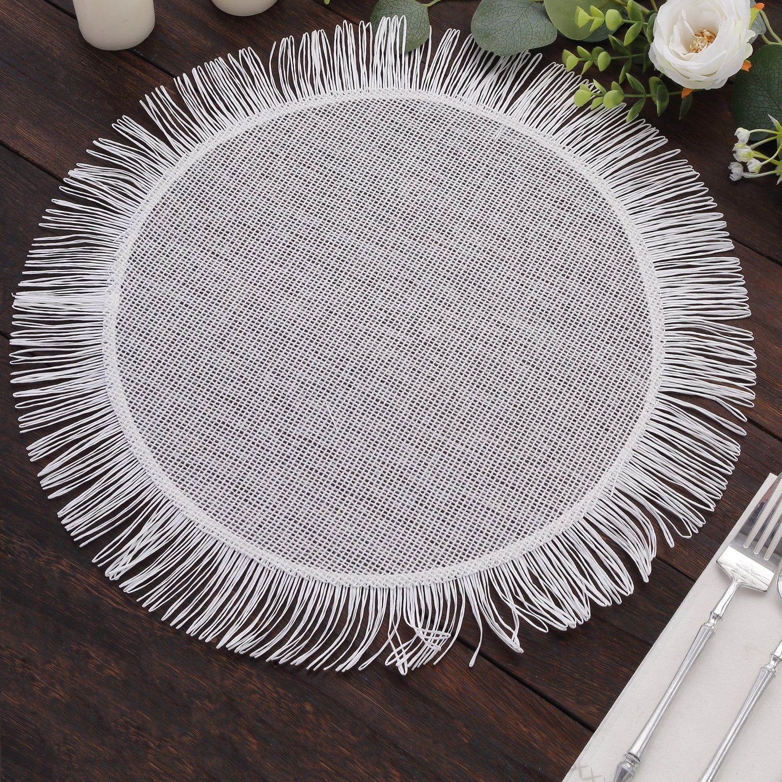 Efavormart 4 Pack White Jute Boho Chic Fringe Edge Table Placemats ...