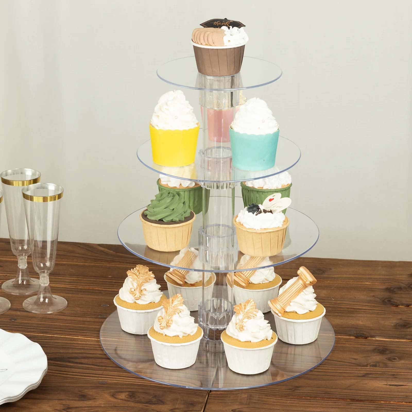 Efavormart 4-Tier Clear Heavy Duty Round Acrylic Cake Stand, Cupcake ...