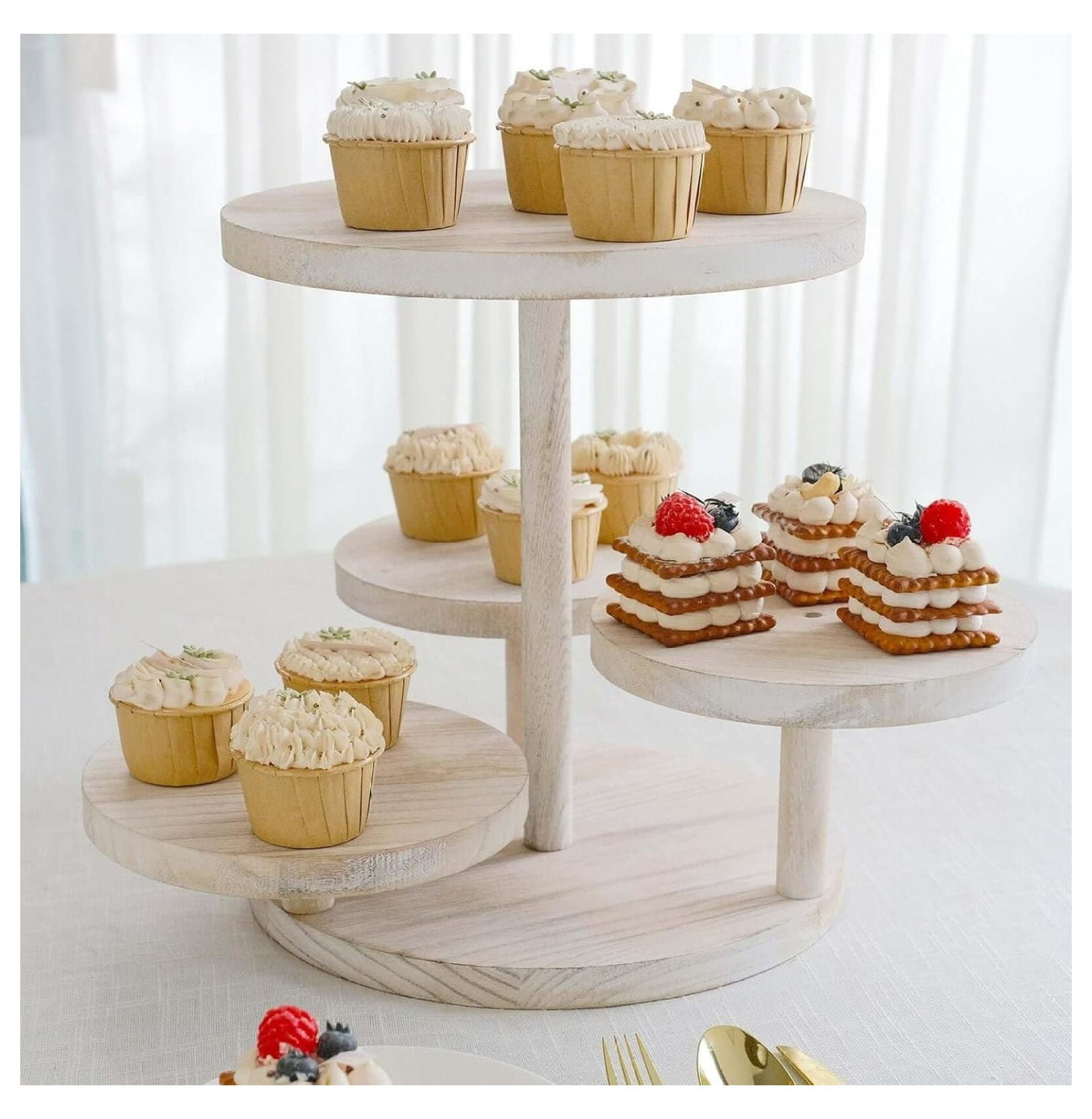 Efavormart 4-Tier Whitewash Wooden Cake Stand with Round Tiered Trays ...