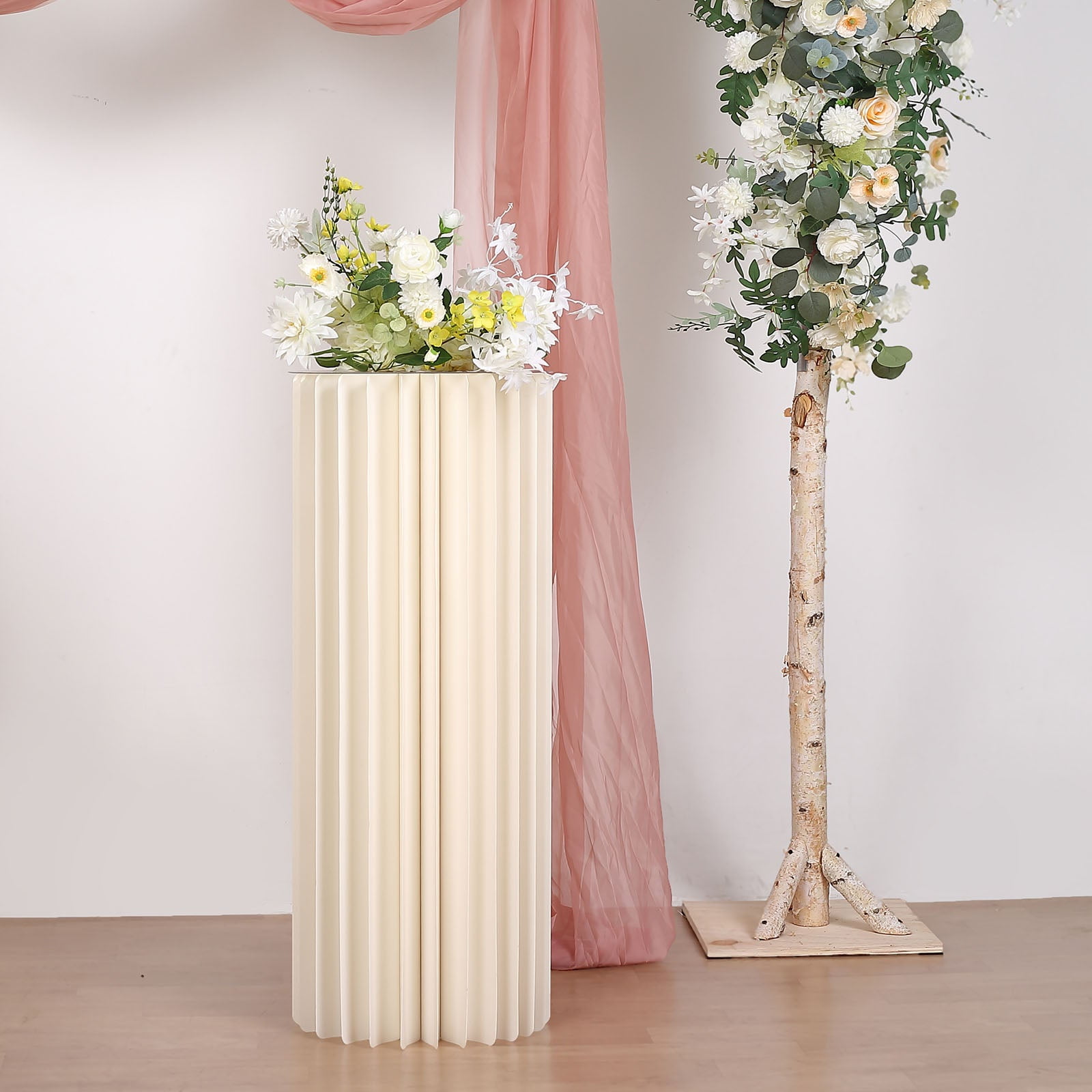 Efavormart 40" Ivory DIY Accordion Cylinder Cardboard Folding Pillar ...