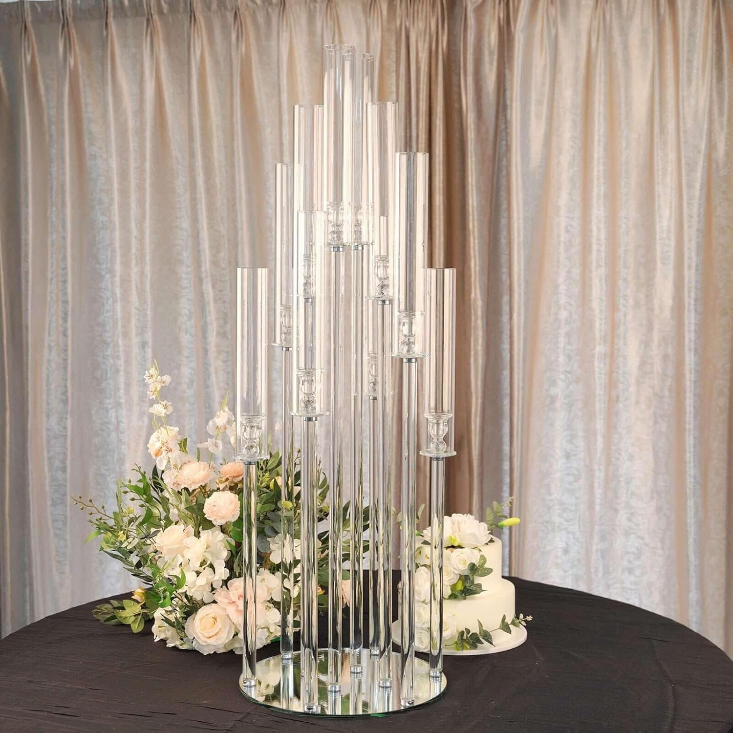 Efavormart 47" Tall - 10 Arms Clear Crystal Cluster Round Candelabra ...