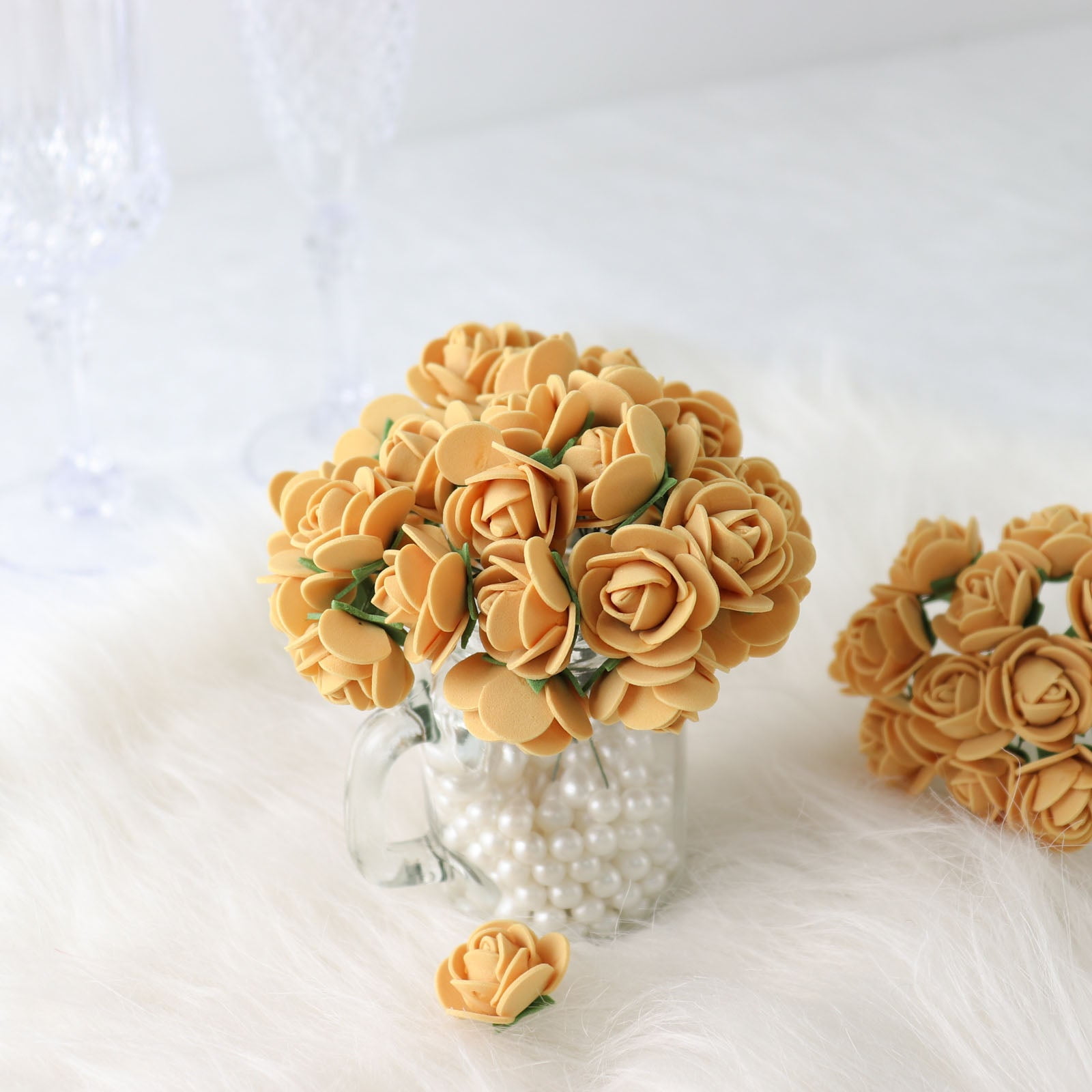Efavormart 48 Roses | 4" Tall Gold Real Touch Artificial DIY Foam Rose ...