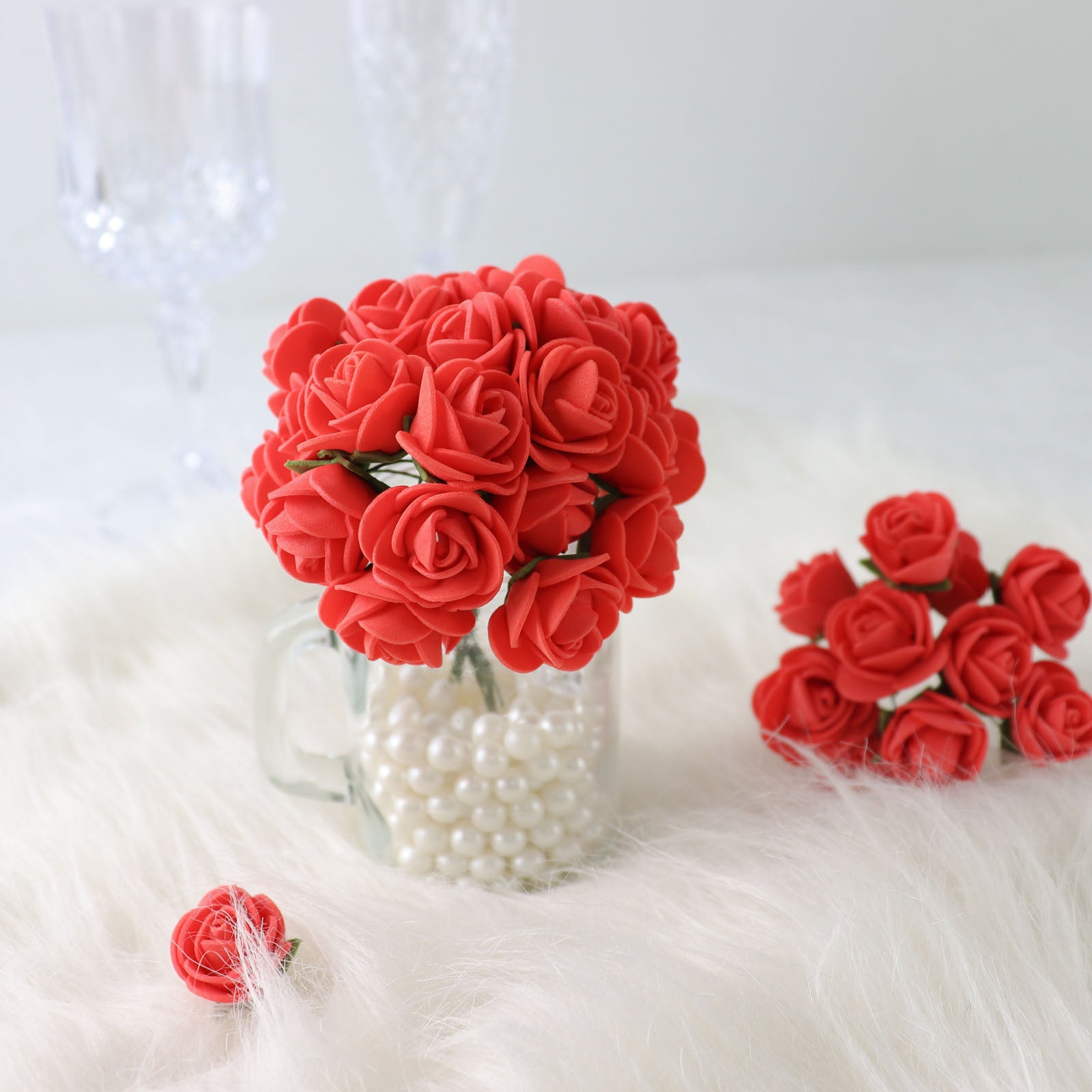 Efavormart 48 Roses | 4" Tall Red Real Touch Artificial DIY Foam Rose ...