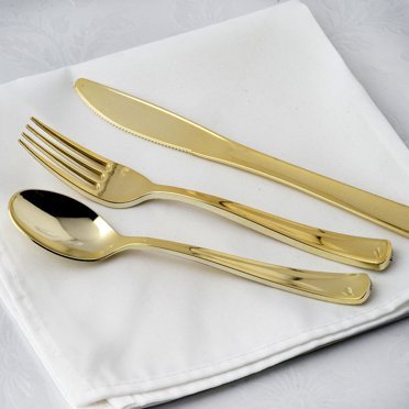 Efavormart 24 Pack | Gold / Clear Glittered European Plastic Utensil ...