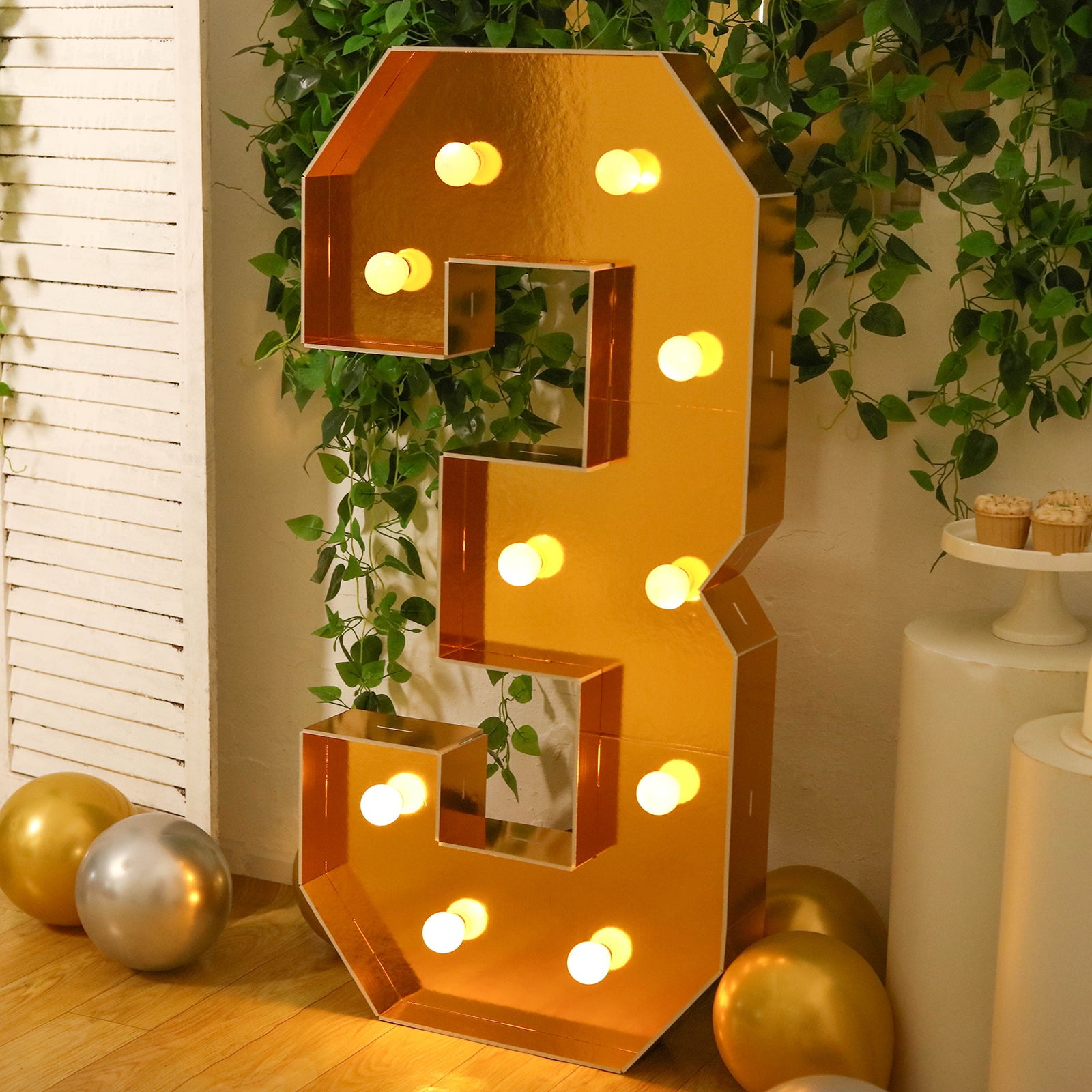 Efavormart 4ft Giant LED Marquee Letter "3", Gold Pre-Cut Foam Board ...