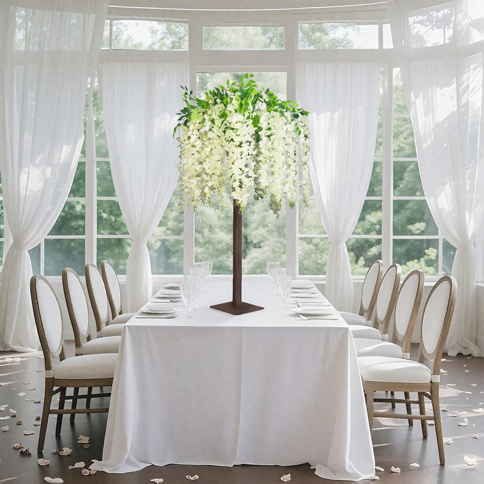 Efavormart 4ft Tall Cream Wisteria Tree with Cascading Silk Flowers ...