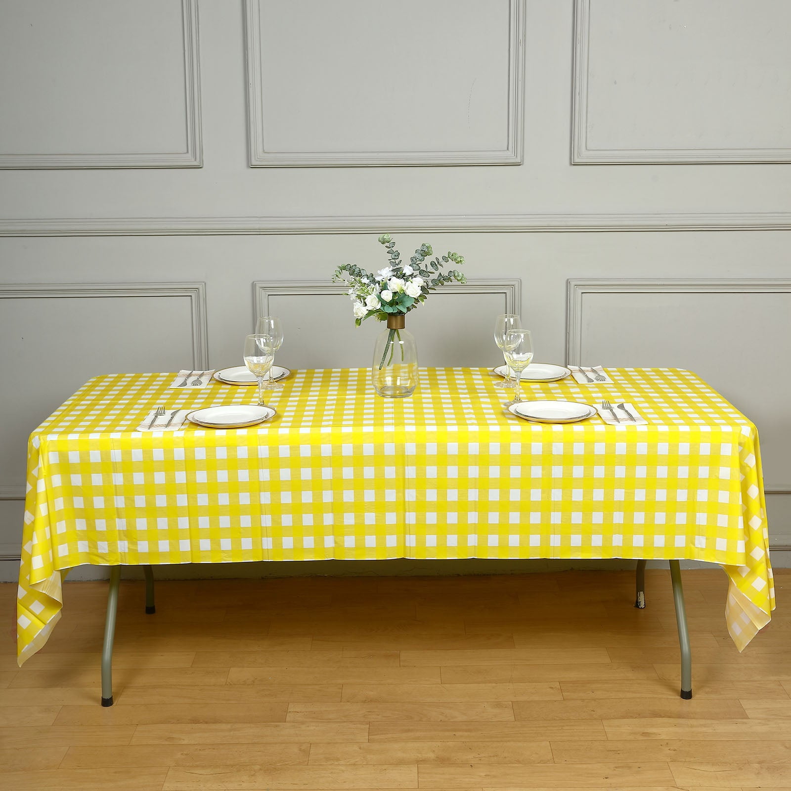 Efavormart 5 PCS 54"x108" Buffalo Plaid Table Cover, White/Yellow ...