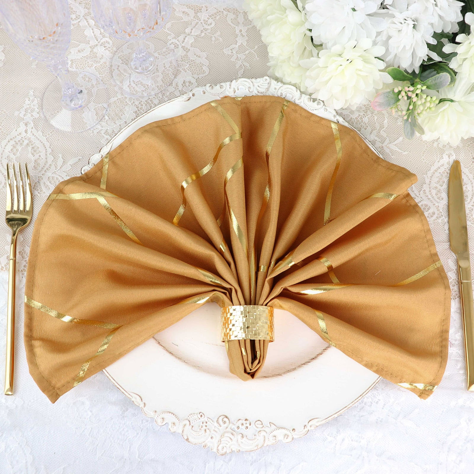 Efavormart 5 Pack | 20"x20" Modern Gold Polyester Linen Dinner Napkins ...