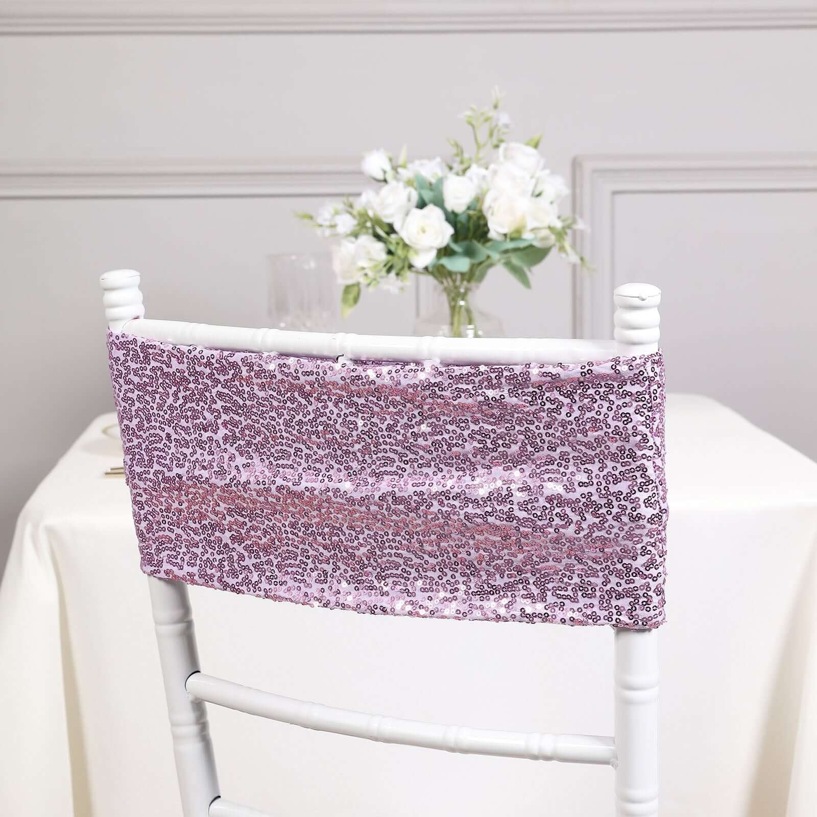 Efavormart 5 Pack - 6 x 15 Inch Sequin Lavender Spandex Chair Sashes ...