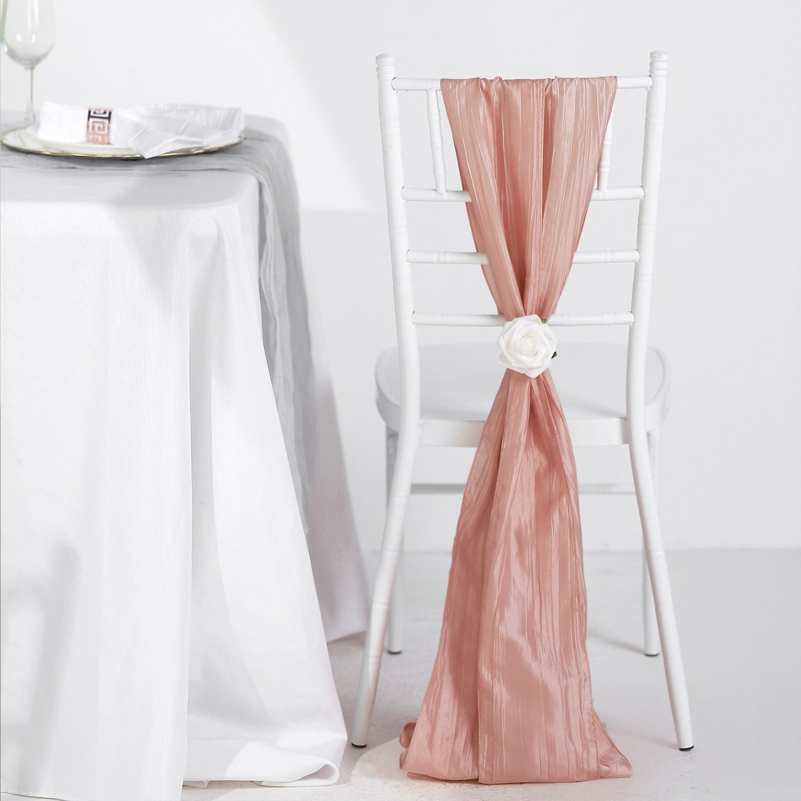 Efavormart 5 Pack | 6"x106" Accordion Crinkle Taffeta Dusty Rose Chair ...