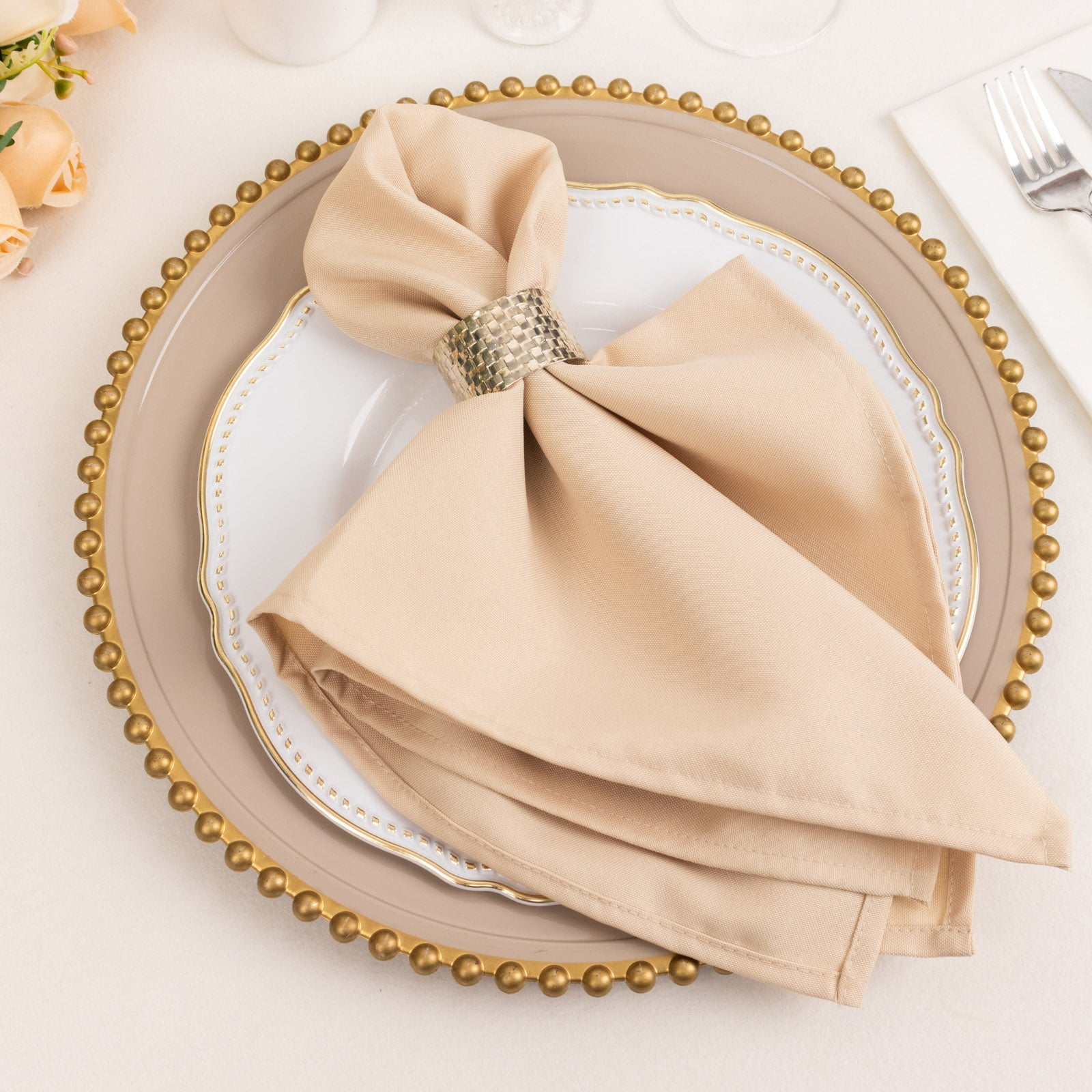 Efavormart 5 Pack | Beige 200 GSM Premium Polyester Dinner Napkins ...