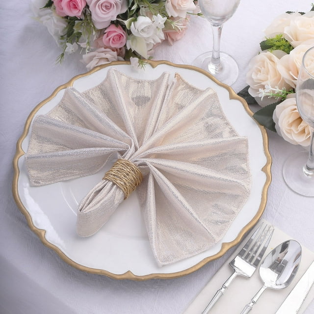 Efavormart 5 Pack Beige Shimmer Sequin Dots Polyester Dinner Napkins ...