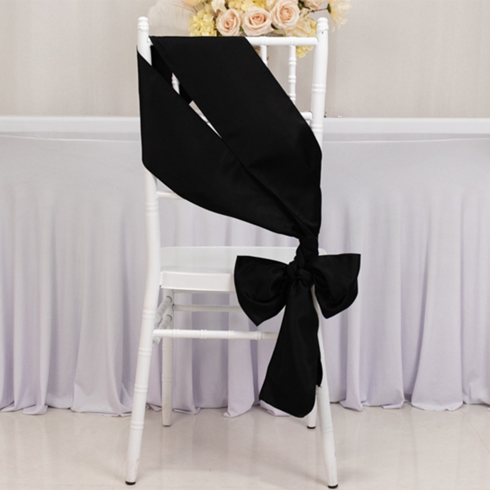 Efavormart 5 Pack Black Lamour Satin Chair Sashes, Chair Bows - 6"x106 ...