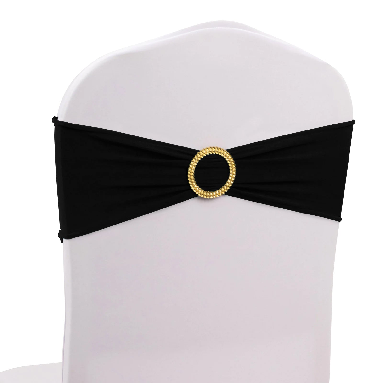 Efavormart 5 Pack Black Spandex Chair Sashes with Gold Rhinestone ...
