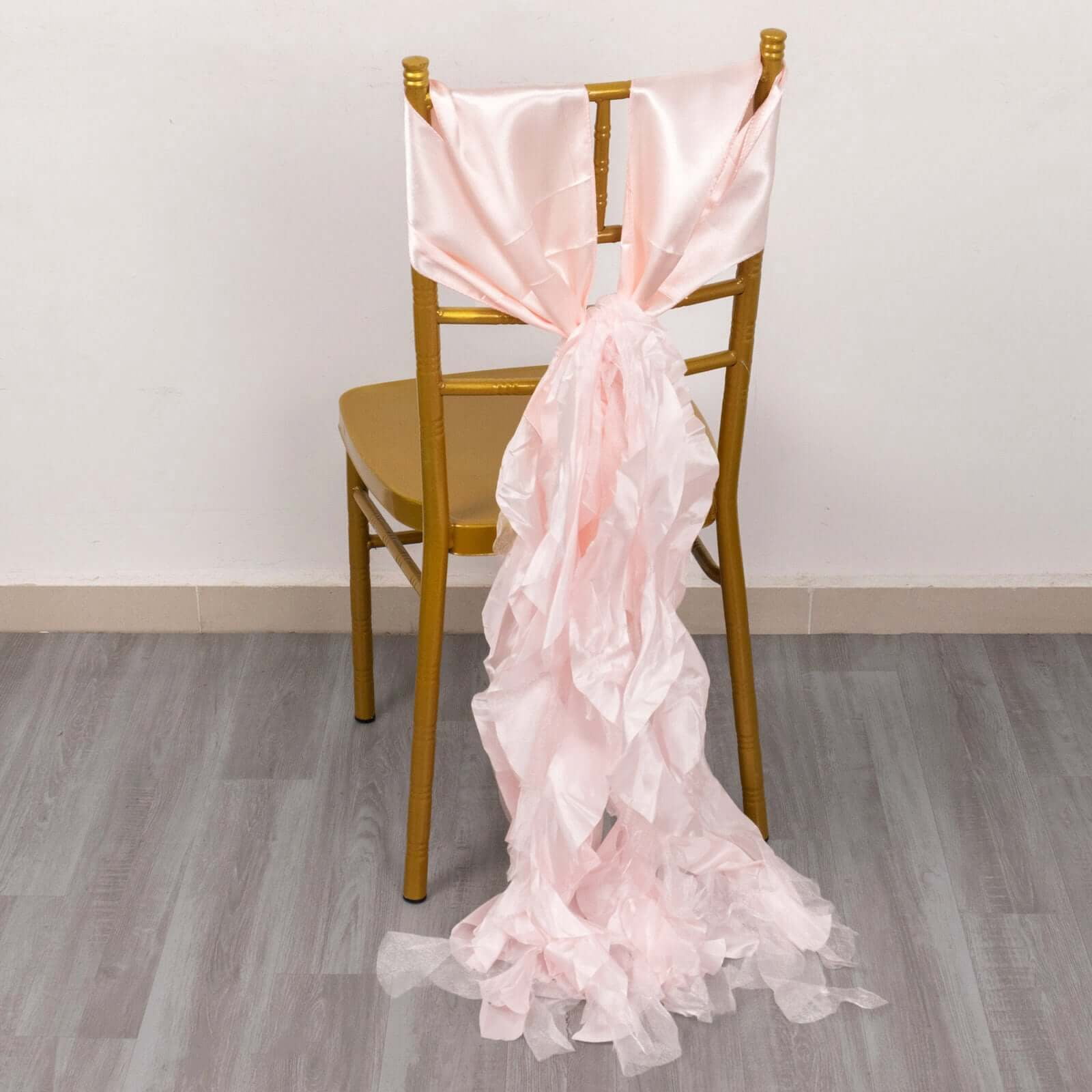 Efavormart 5 Pack Blush Rose Gold Curly Willow Chiffon Satin Chair ...
