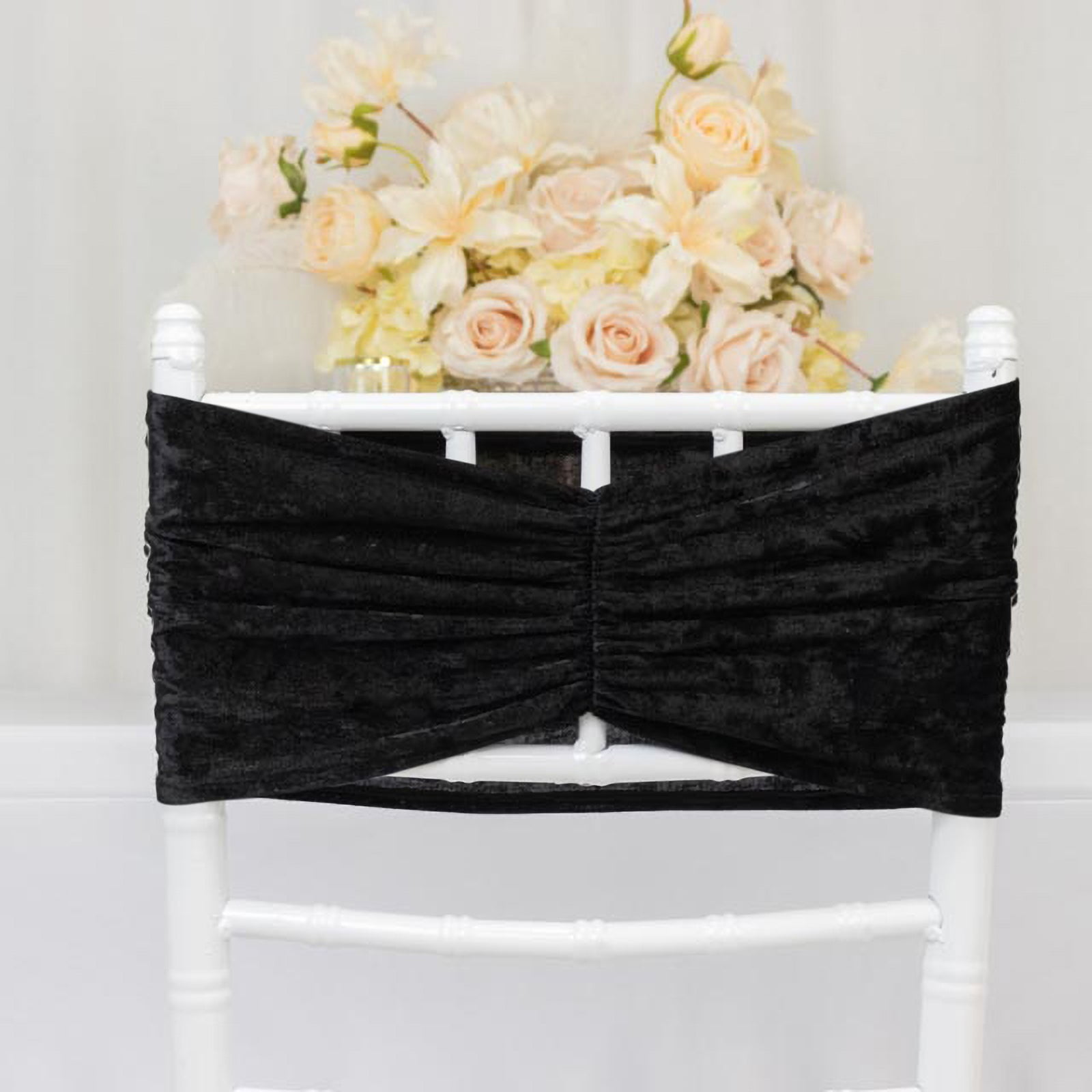Efavormart 5 Pack Crushed Velvet Chair Sashes Black, Wide Ruffle Style ...