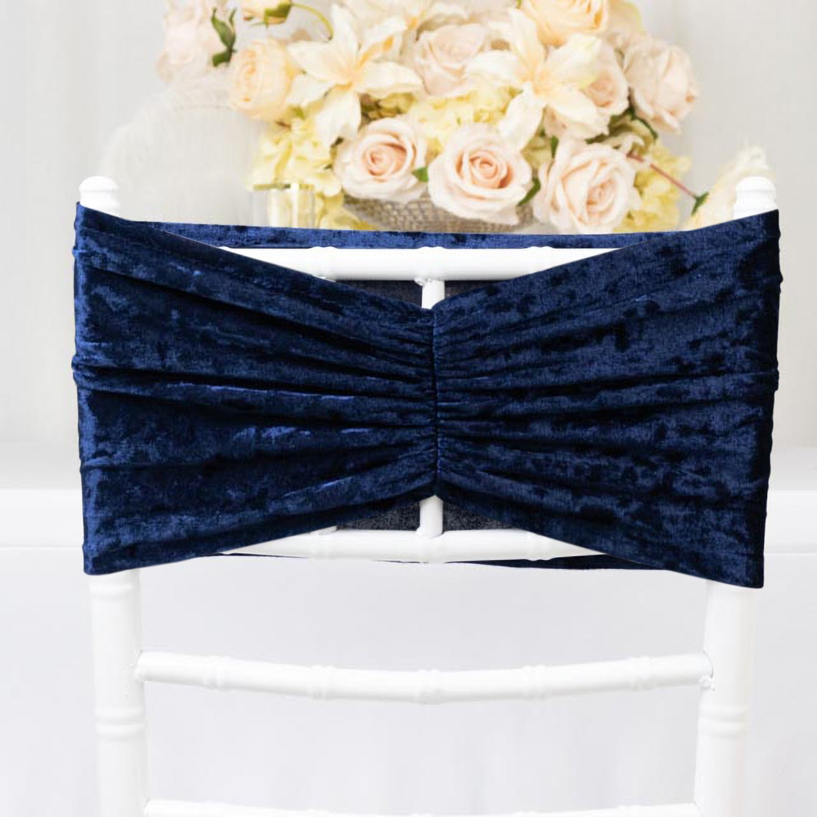 Efavormart 5 Pack Crushed Velvet Chair Sashes Navy Blue, Wide Ruffle ...