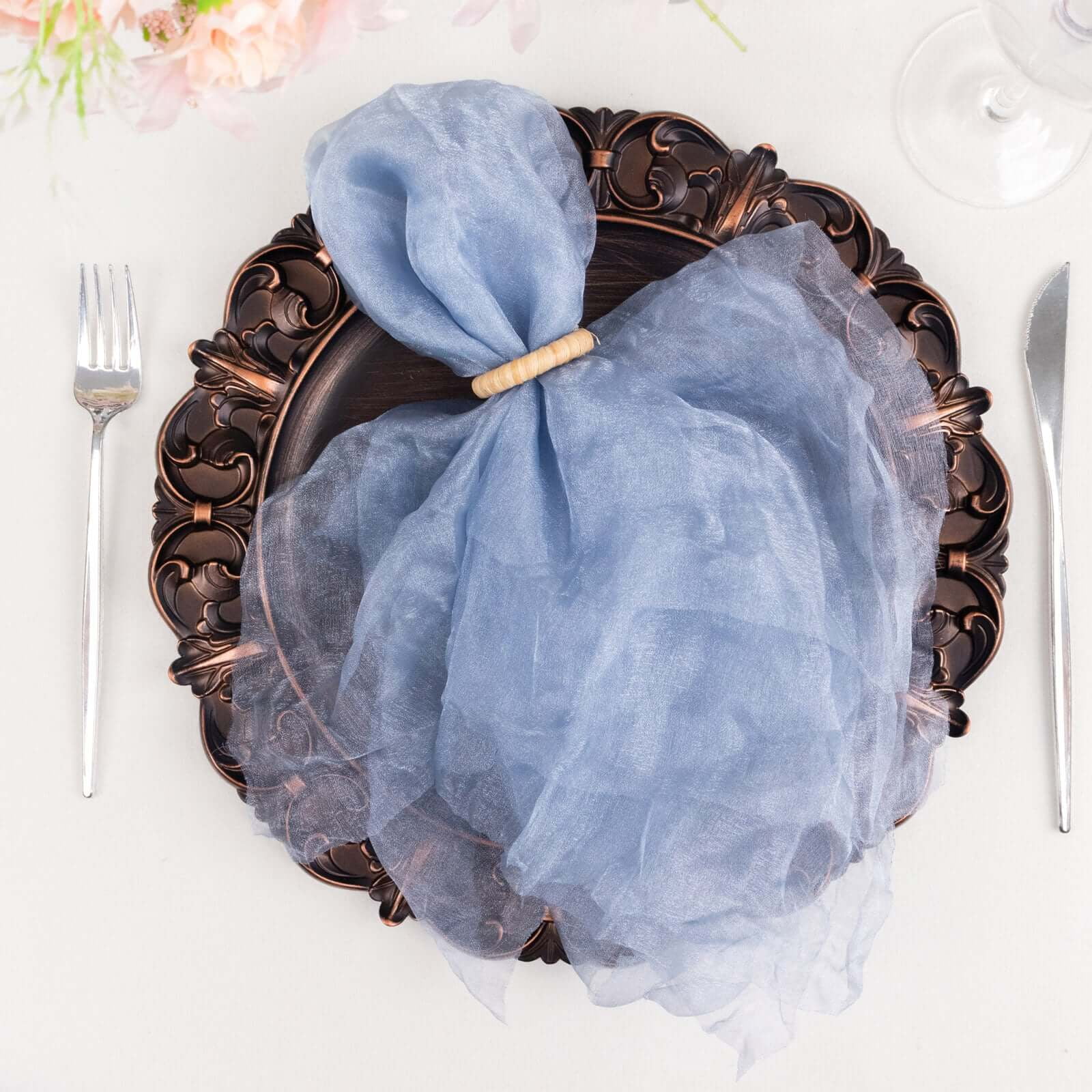 Efavormart 5 Pack Dusty Blue Sheer Crinkled Organza Wedding Napkins ...