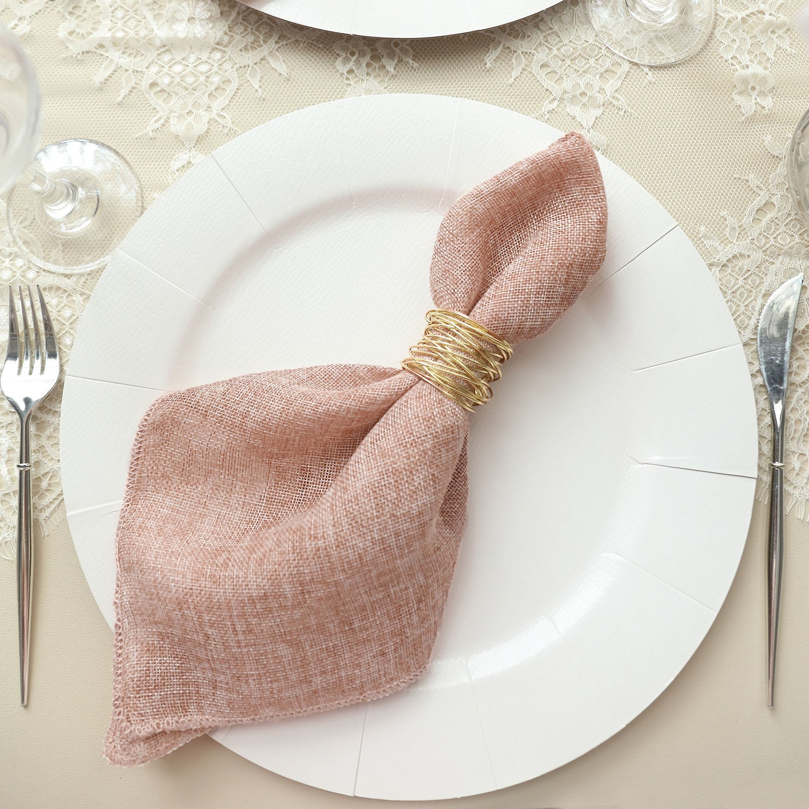 Efavormart 5 Pack | Dusty Rose Boho Chic Rustic Faux Jute Linen Dinner ...
