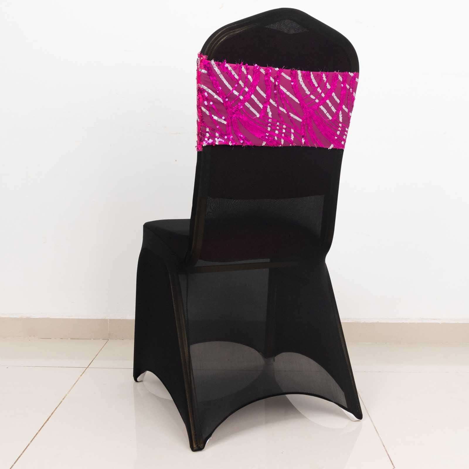 Efavormart 5 Pack Fuchsia Silver Wave Chair Sash Bands With Embroidered ...