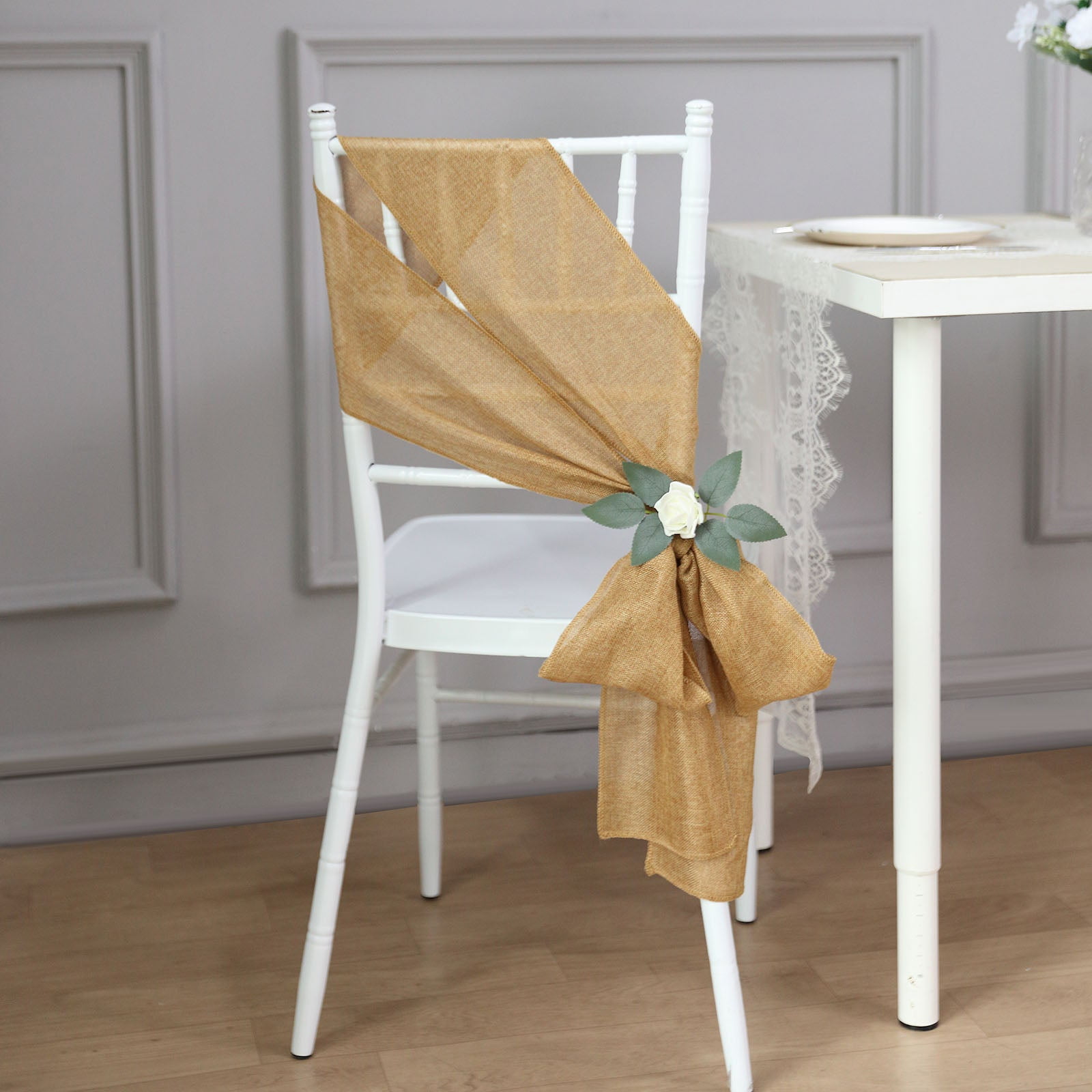 Efavormart 5 Pack | Gold Jute Faux Burlap Chair Sashes, Boho Chic Linen ...