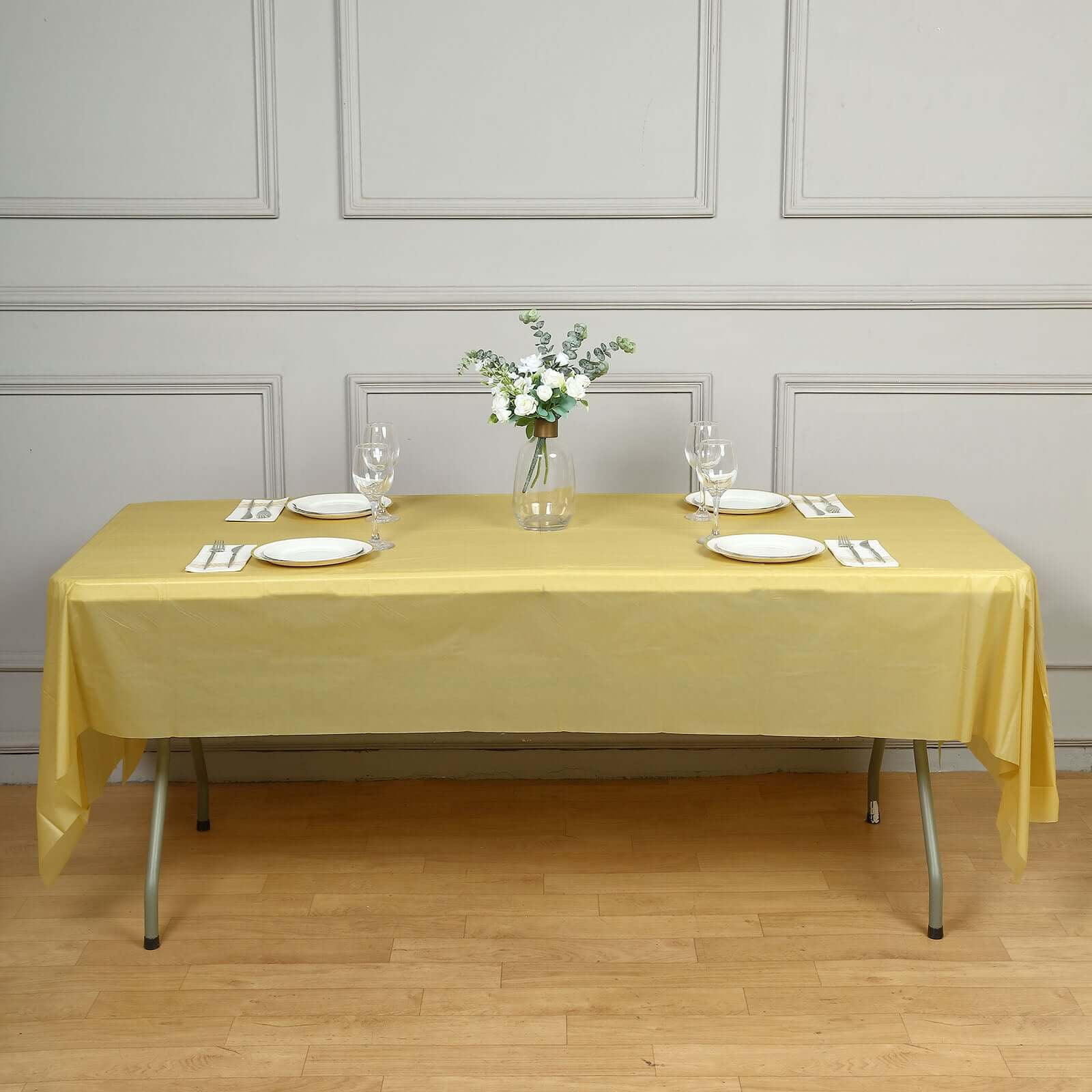 Efavormart 5 Pack Gold Rectangle Plastic Table Covers, 54"x108" PVC ...