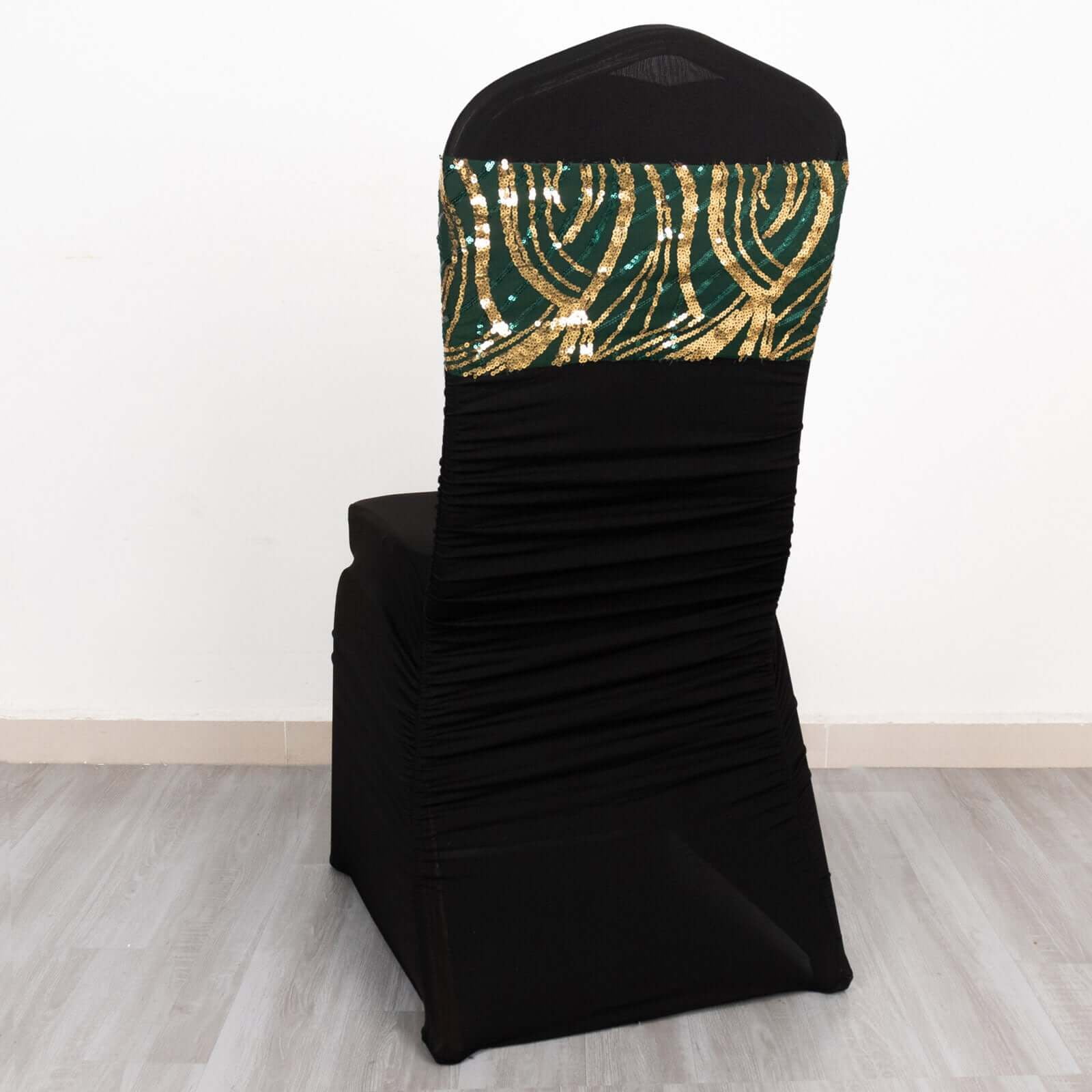 Efavormart 5 Pack Hunter Emerald Green Gold Wave Chair Sash Bands With ...