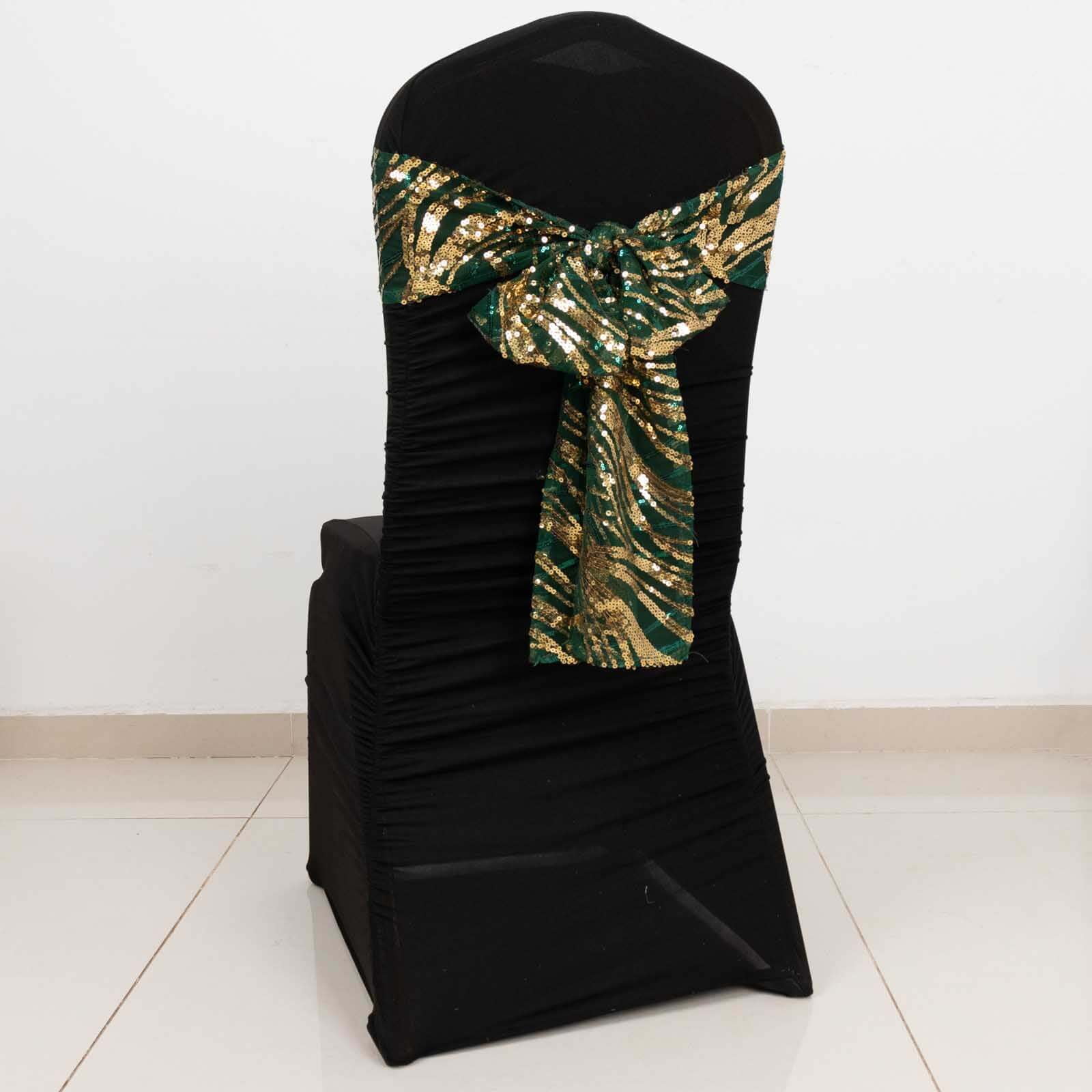 Efavormart 5 Pack Hunter Emerald Green Wave Mesh Chair Sashes With Gold ...