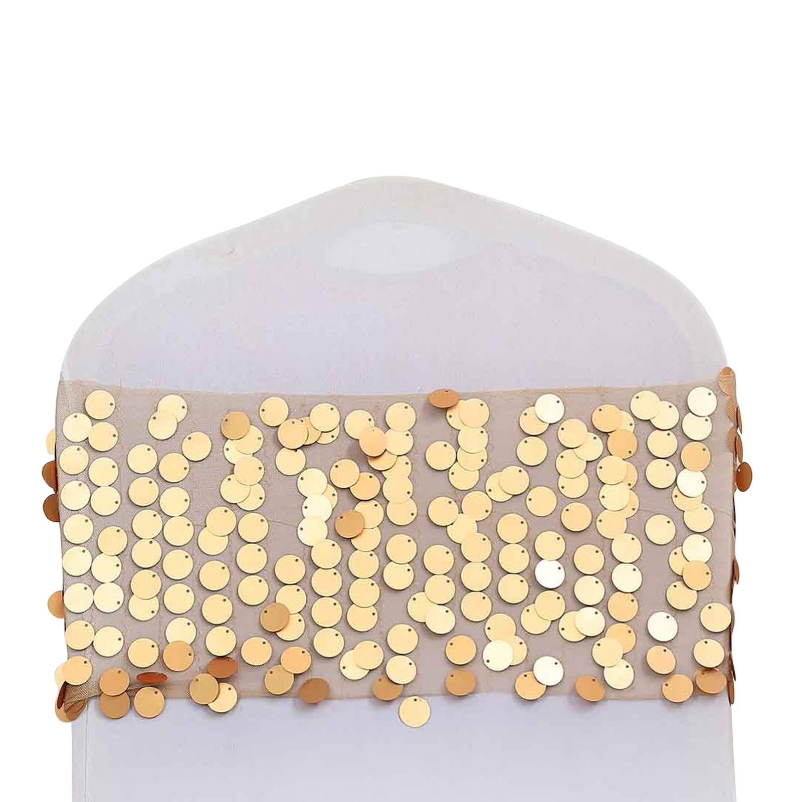 Efavormart 5 Pack Matte Champagne Big Payette Sequin Round Chair Sashes ...