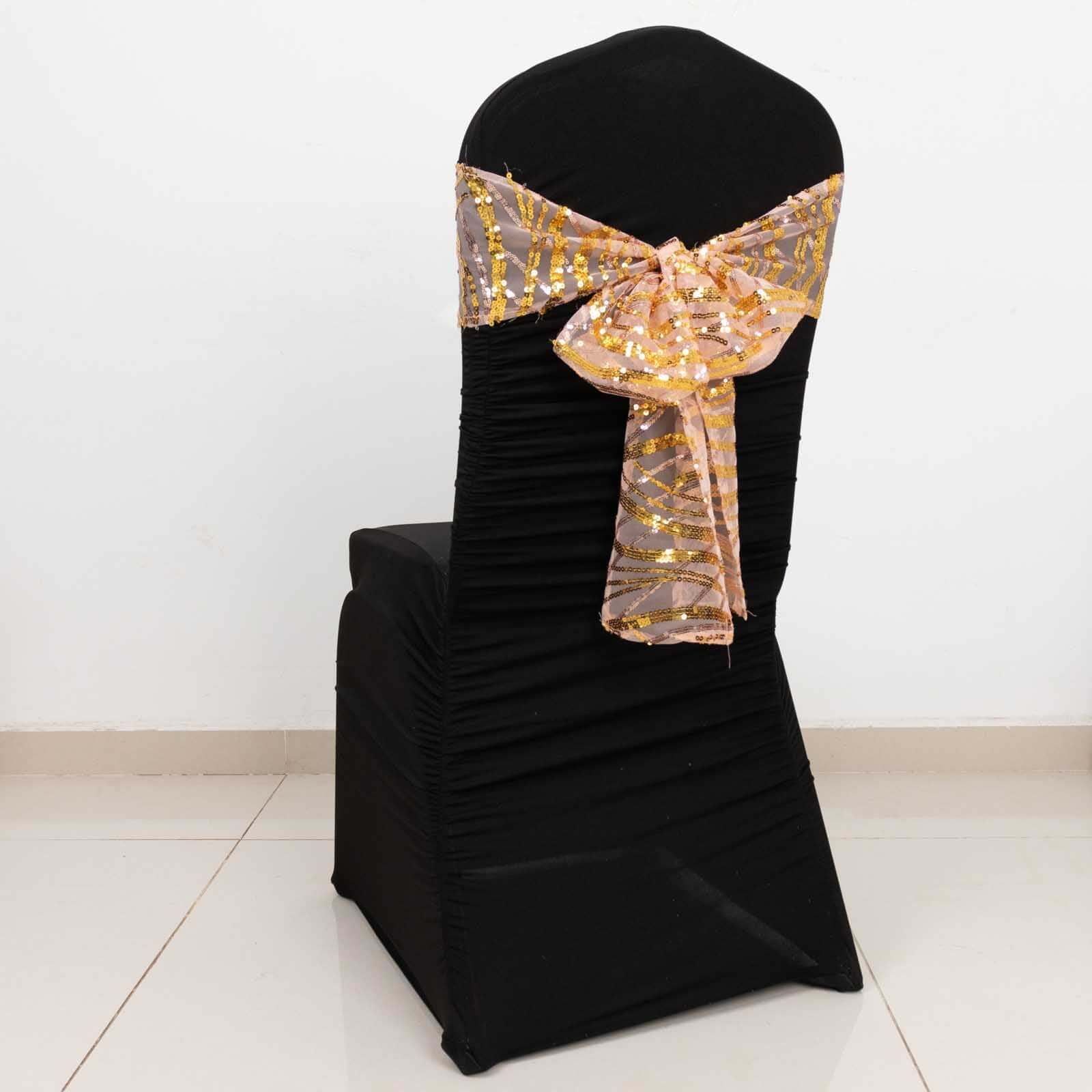 Efavormart 5 Pack Rose Gold Wave Mesh Chair Sashes With Gold ...