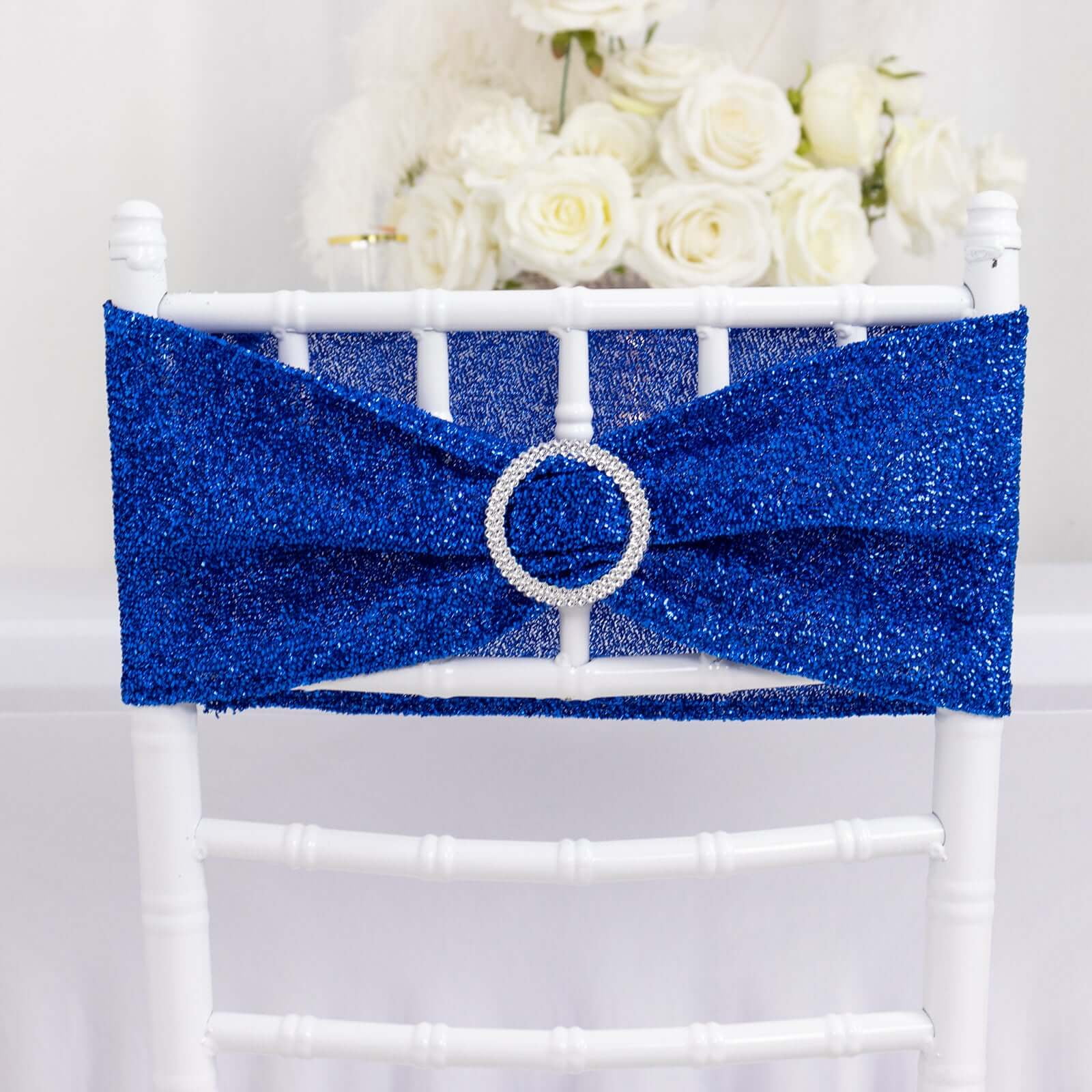 Efavormart 5 Pack Royal Blue Shimmer Tinsel Spandex Chair Sashes With ...
