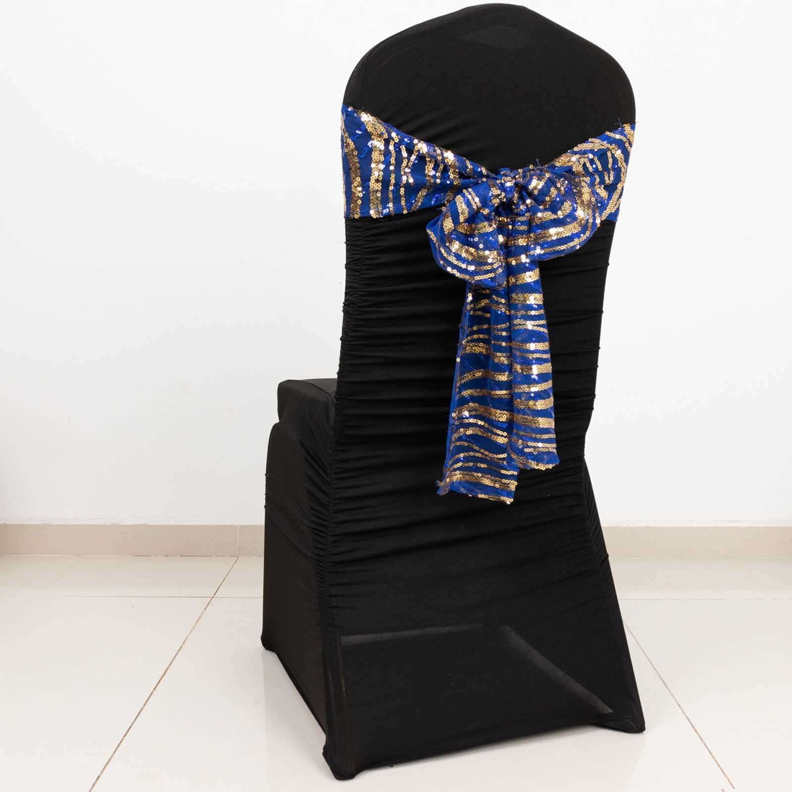 Efavormart 5 Pack Royal Blue Wave Mesh Chair Sashes With Gold ...
