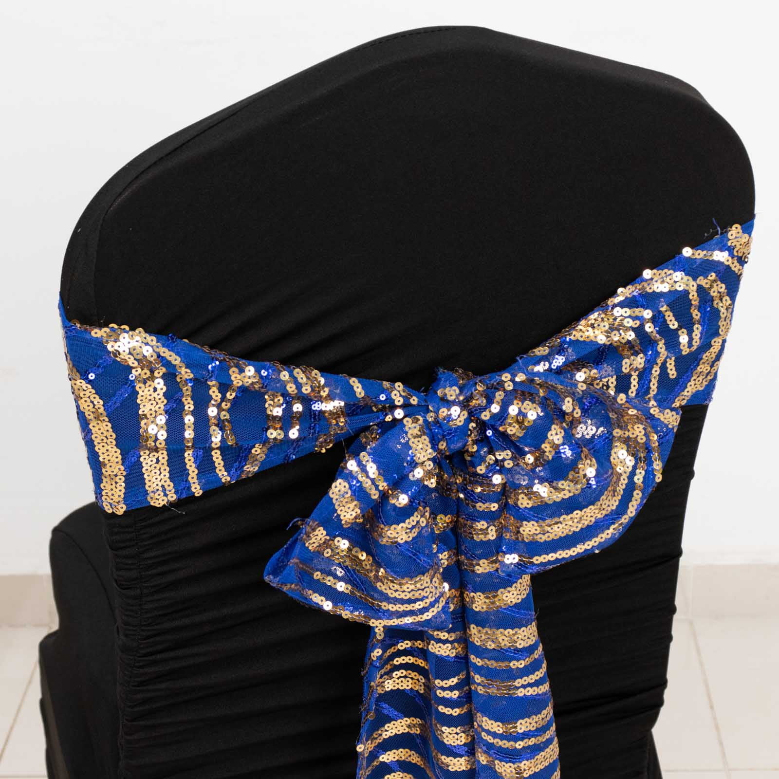 Efavormart 5 Pack Royal Blue Wave Mesh Chair Sashes With Gold ...