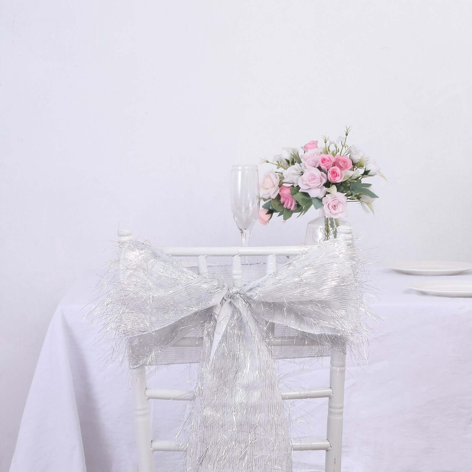 Efavormart 5 Pack Silver Metallic Fringe Shag Tinsel Chair Sashes ...