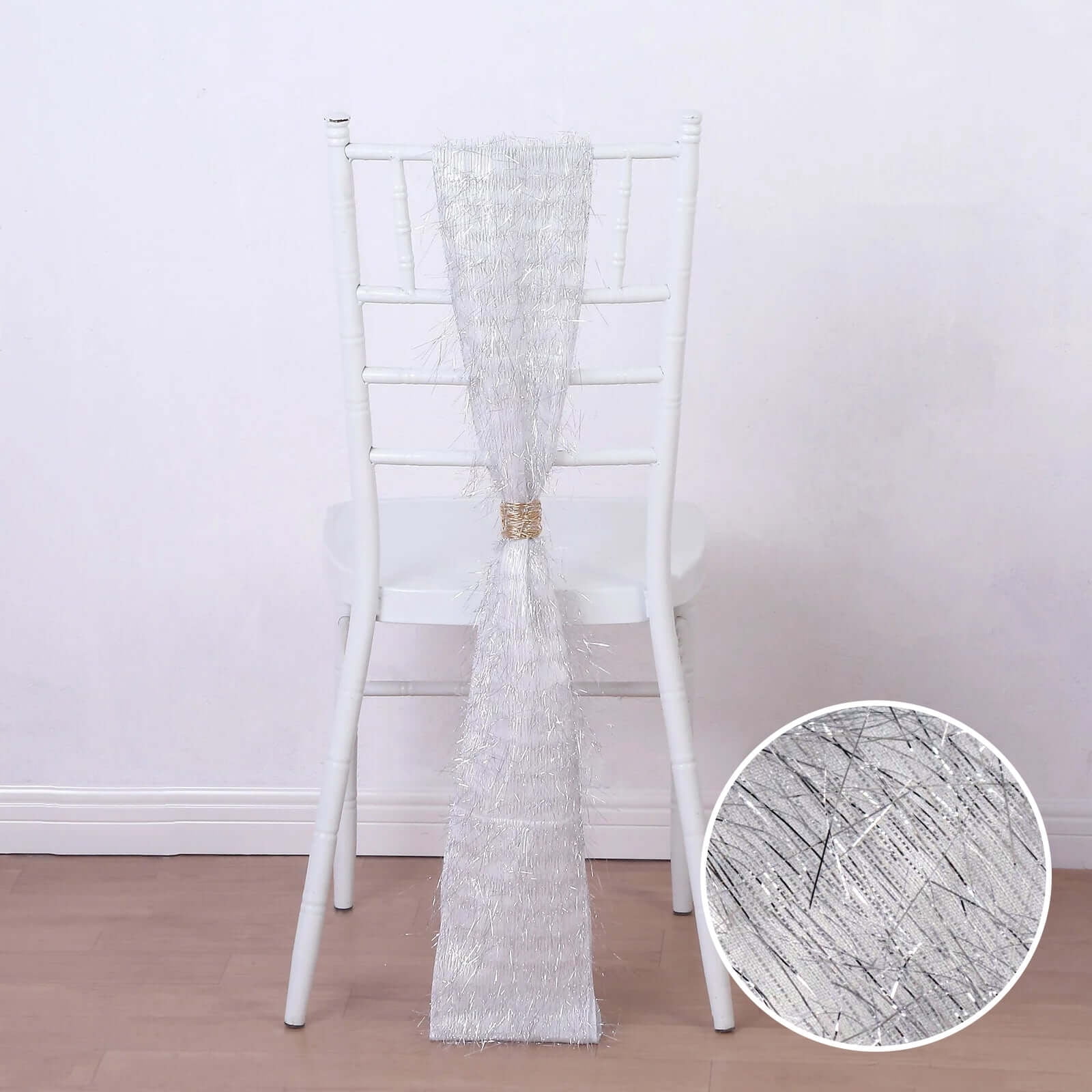 Efavormart 5 Pack Silver Metallic Fringe Shag Tinsel Chair Sashes ...