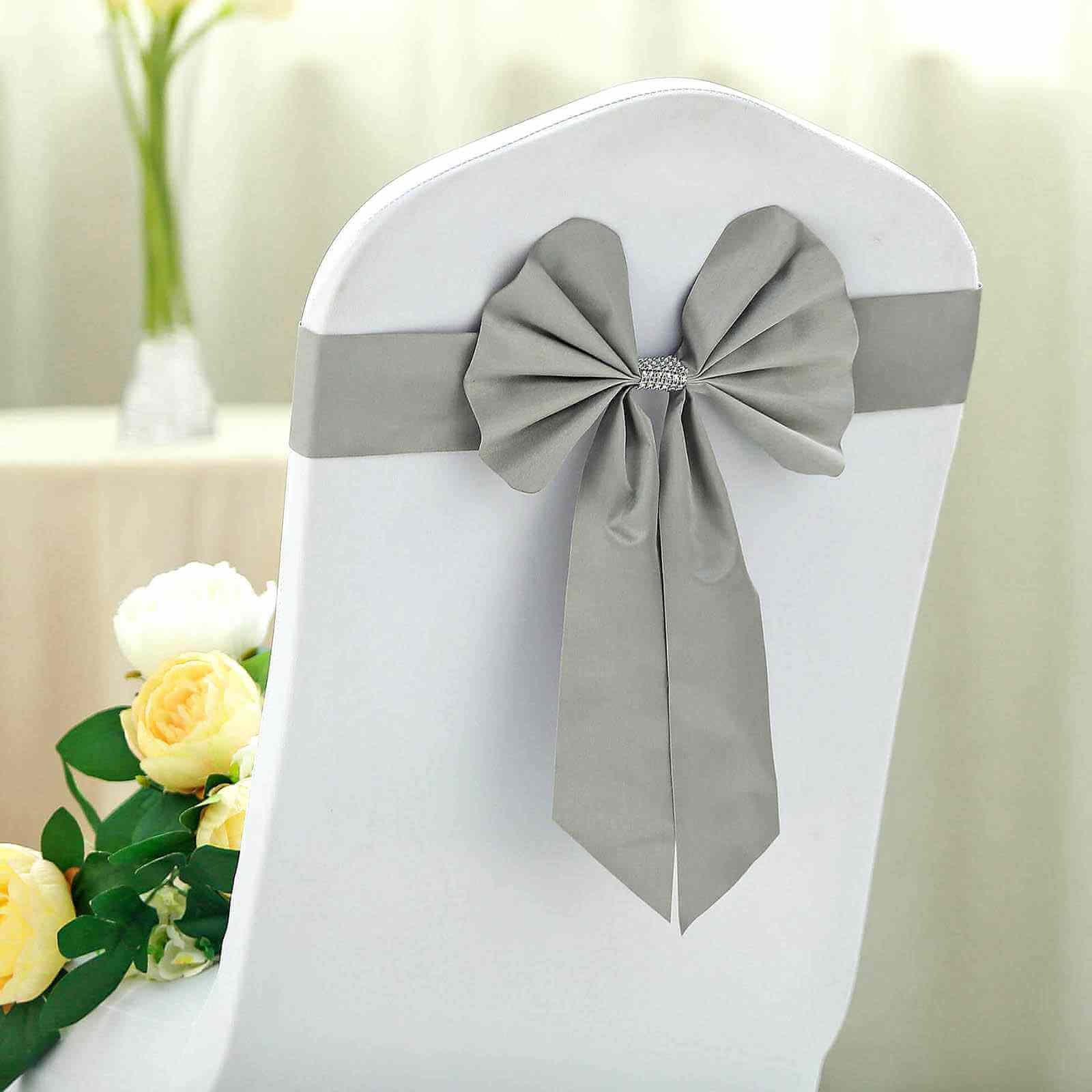 Efavormart 5 Pack Silver Reversible Chair Sashes with Buckle Double ...