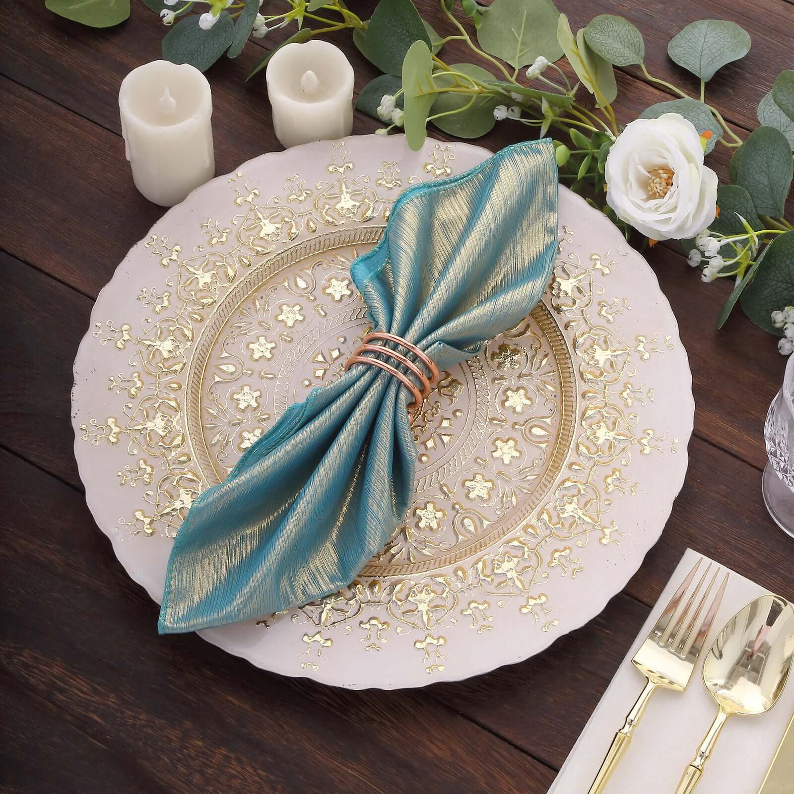 Efavormart 5 Pack Turquoise Shimmer Sequin Dots Polyester Dinner ...